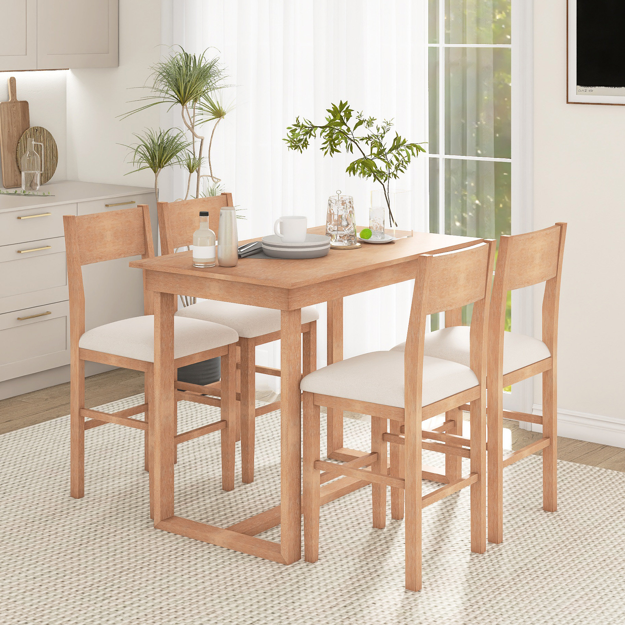 Red Barrel Studio® 4-Piece Solid Wood Bar Height Farmhouse Dining Table ...