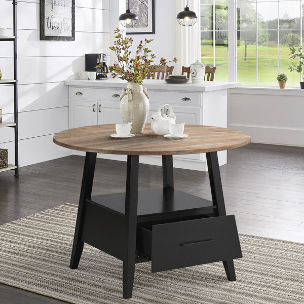 George Oliver Astor Yukon Oak and Black Round Counter Height Table with ...