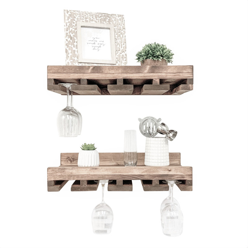 Union Rustic Barnsdall Solid Wood Wall Mounted Wine Glass Rack ...