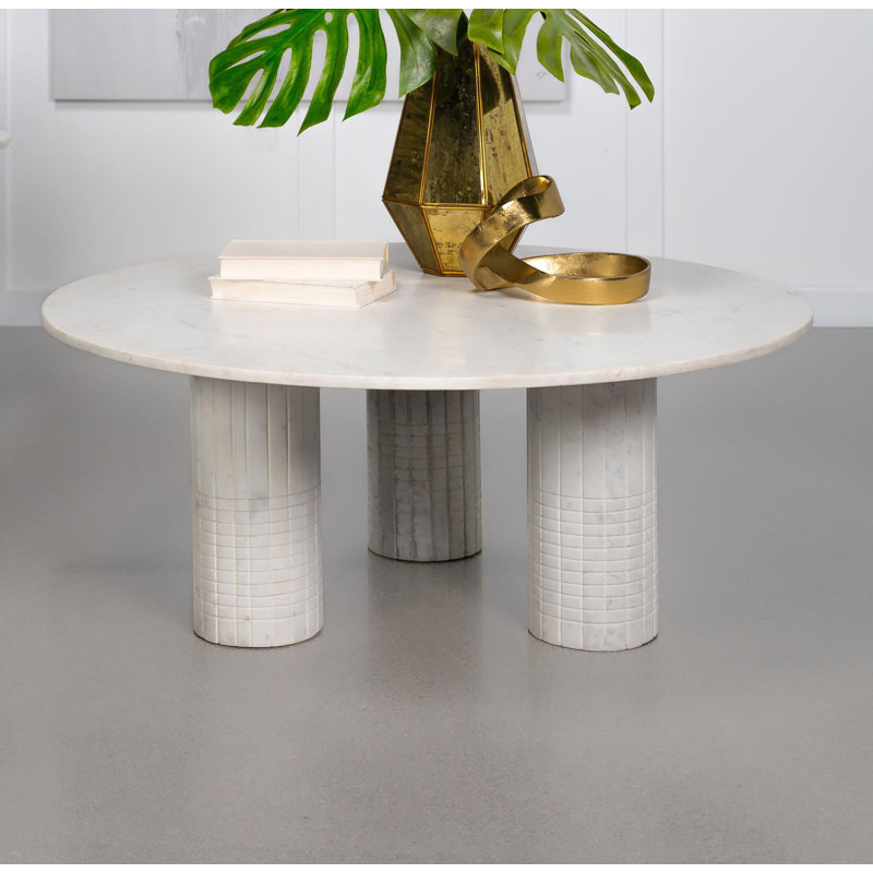 Orren Ellis Astoria Round Genuine Marble Coffee Table White | Wayfair
