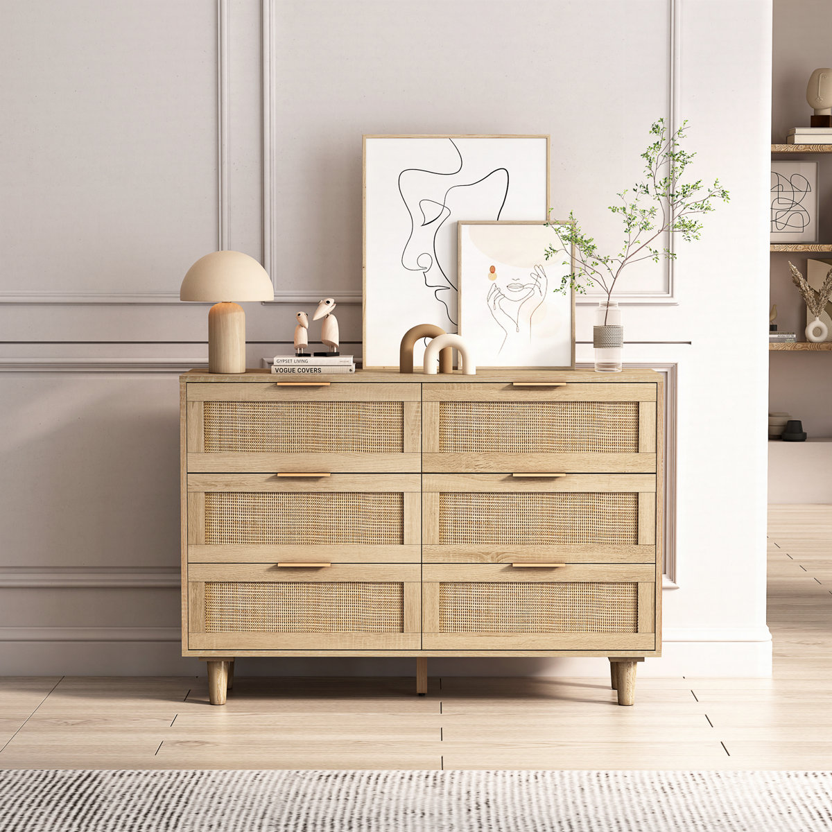 Dakota Fields 43.31" 6-Drawers Storage Cabinet Rattan Drawer | Wayfair