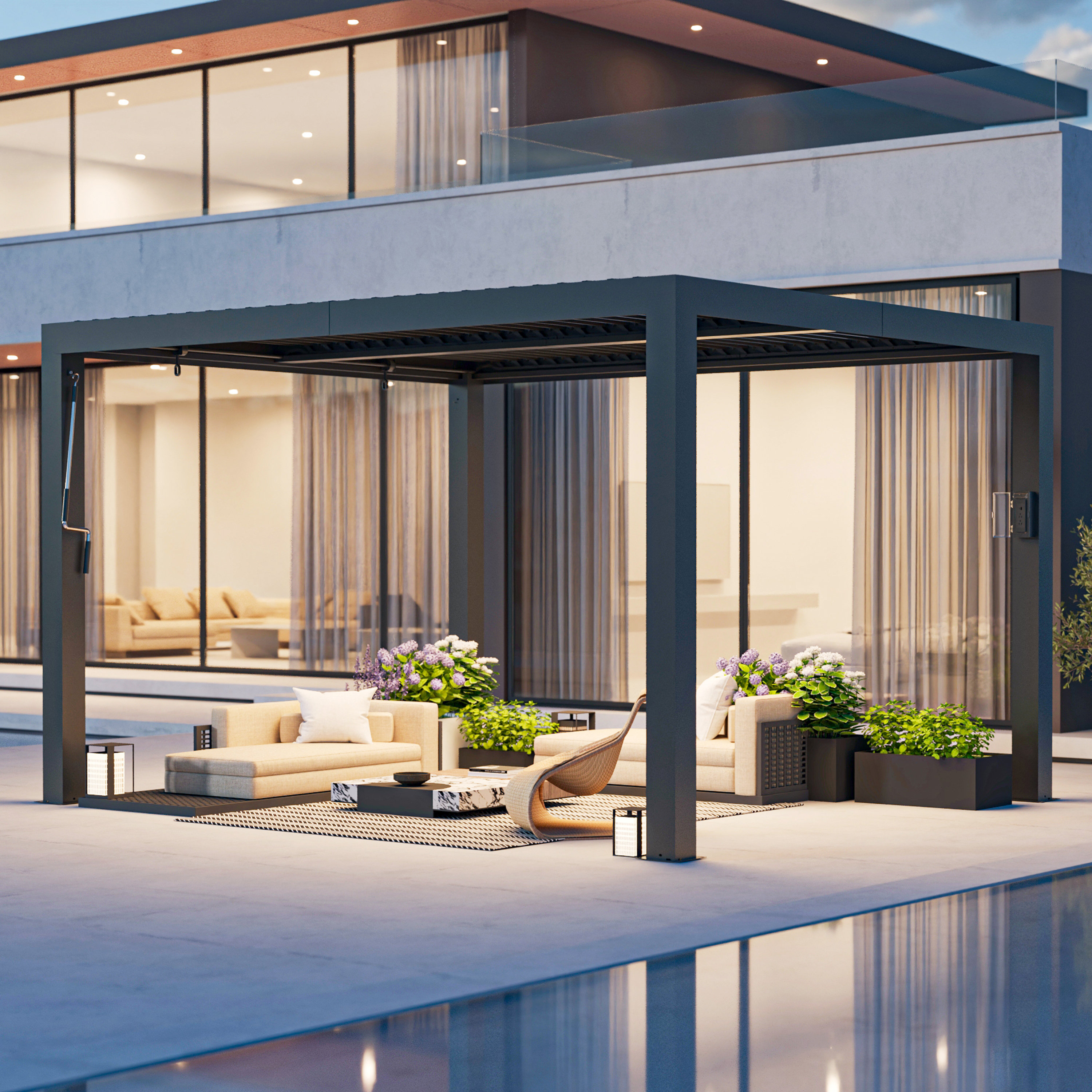 MODERN SHADE Aurora 10‘ X 12' Louvred Pergola With Adjustable Double ...