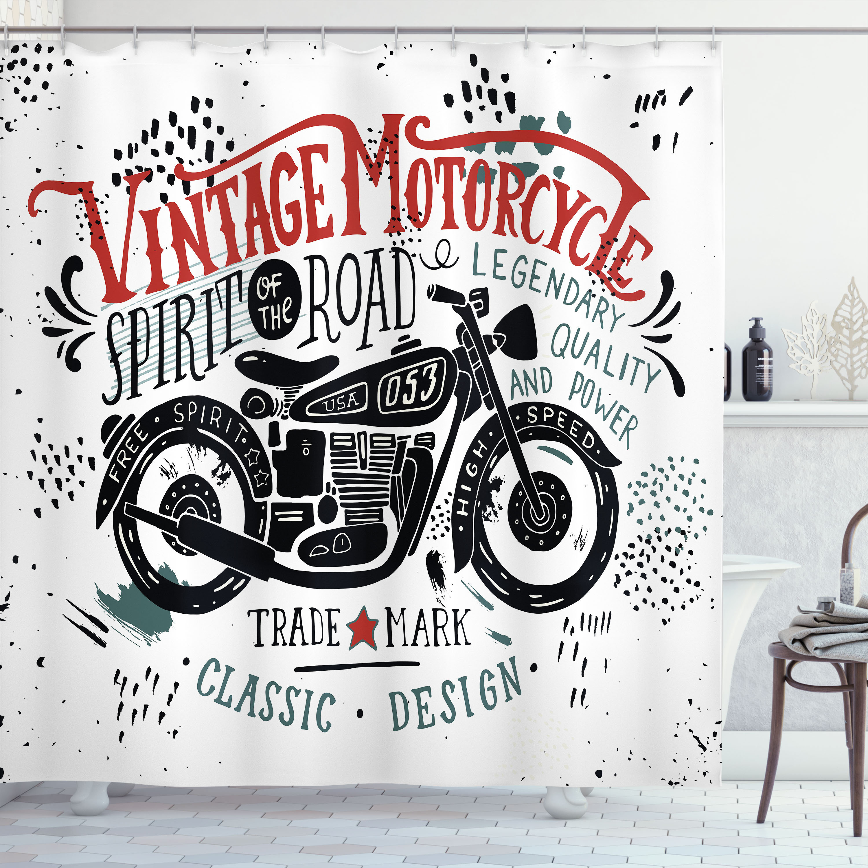 Latitude Run® Motorcycle Shower Curtain Free High Speed 69"Wx84"L Slate ...