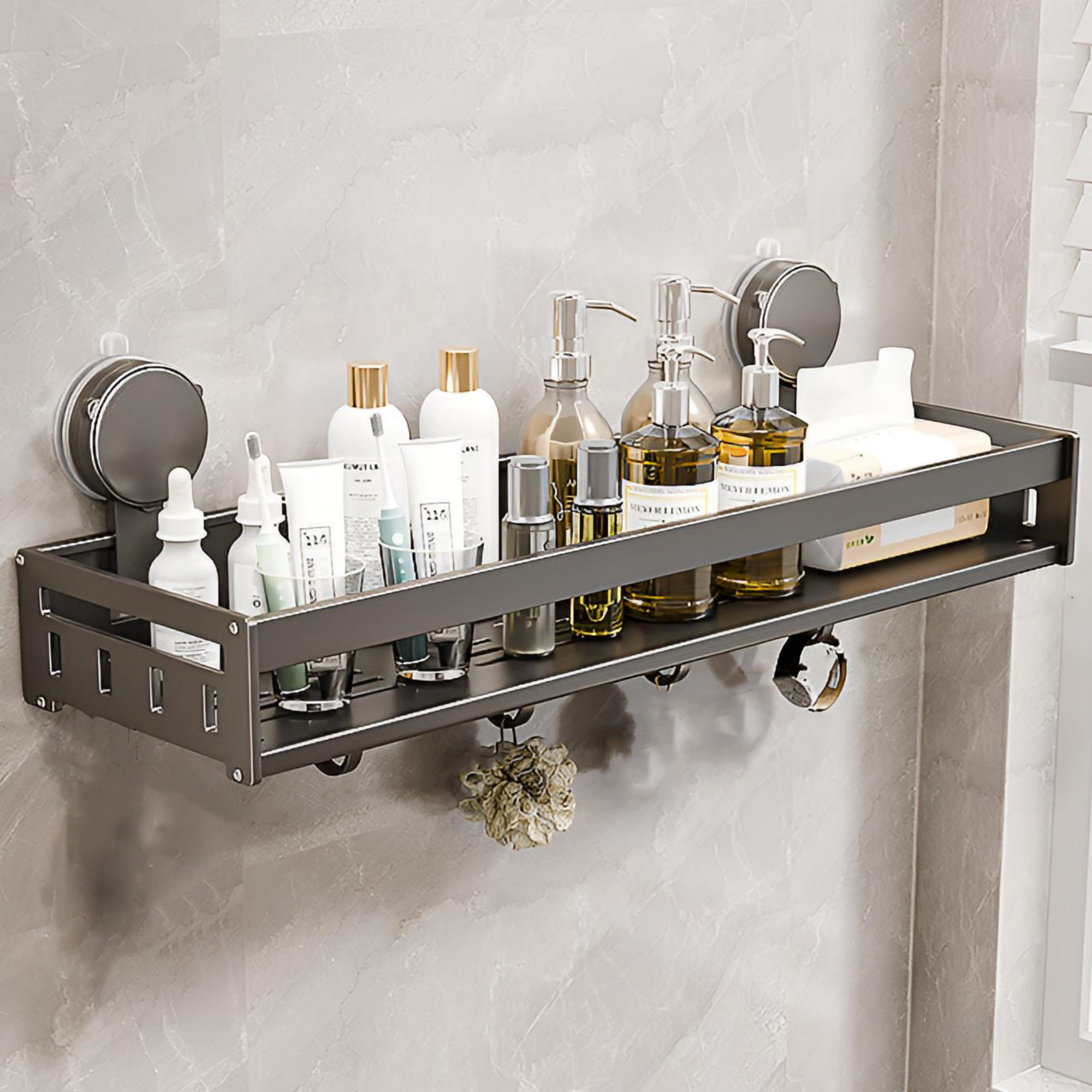 Rebrilliant Suction Cup Non Perforated Bathroom Storage Rack, Bathroom ...