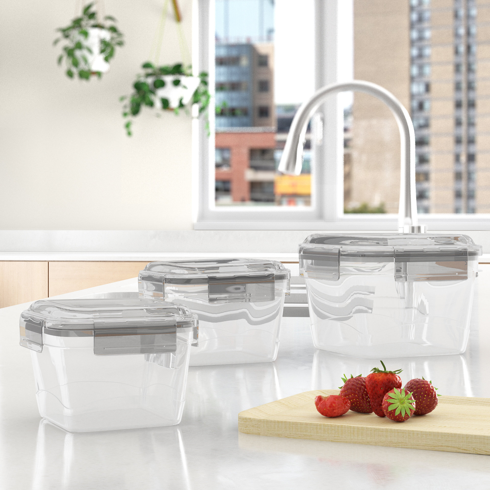 Prep & Savour Domique Food Storage - Set of 3 Containers and 3 Lids ...