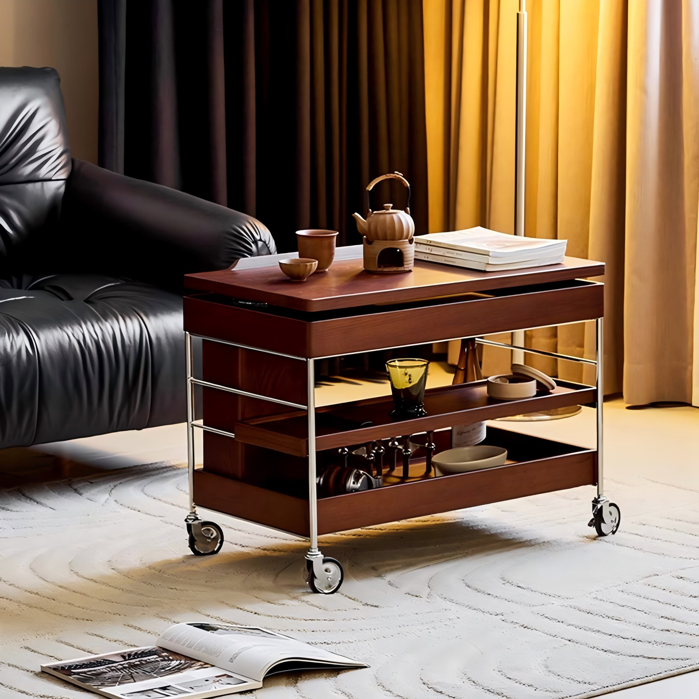 SINNOG Vintage brownish solid wood height - adjustable mobile side ...