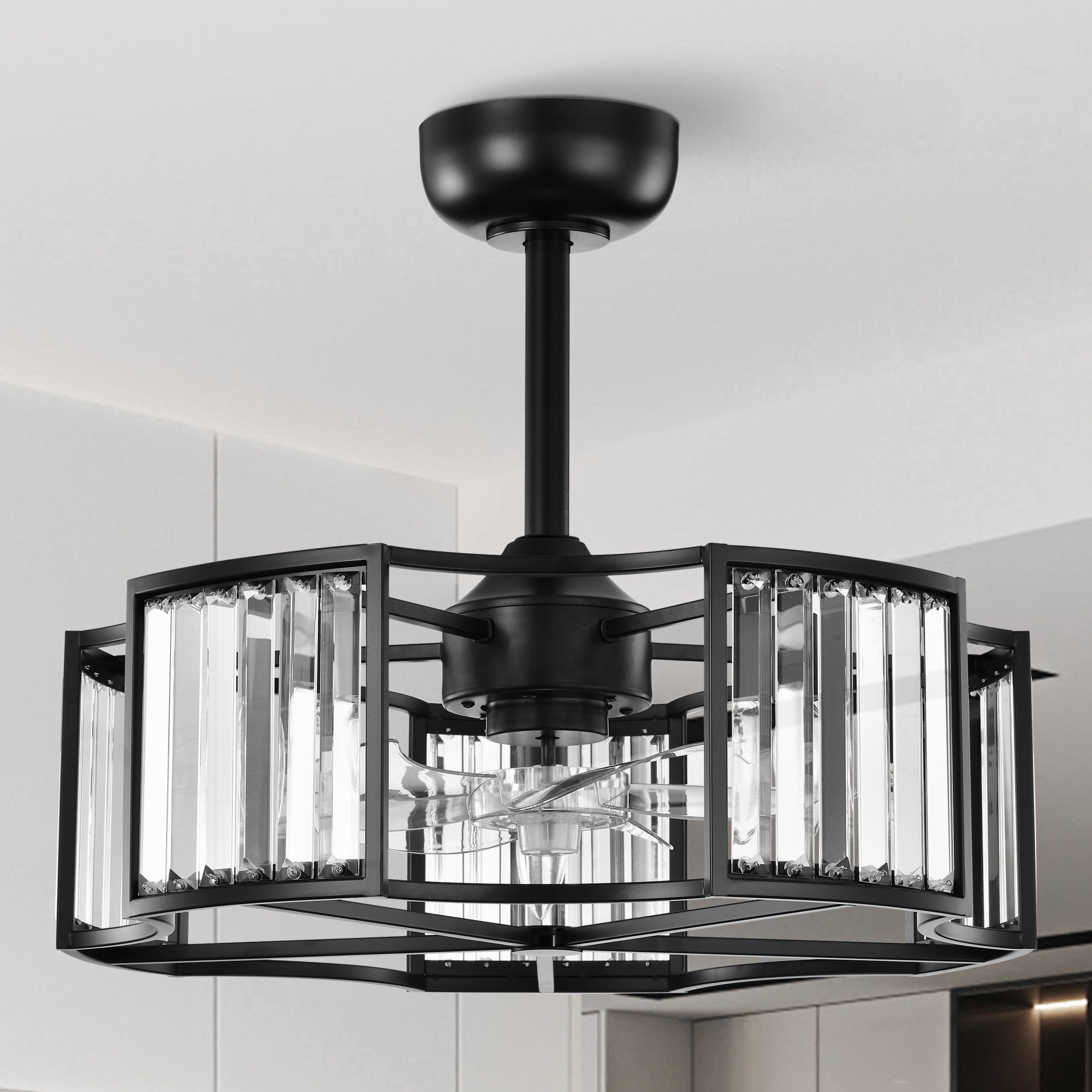 Everly Quinn Nancie 21.7'' Crystal Ceiling Fan with Remote Control ...