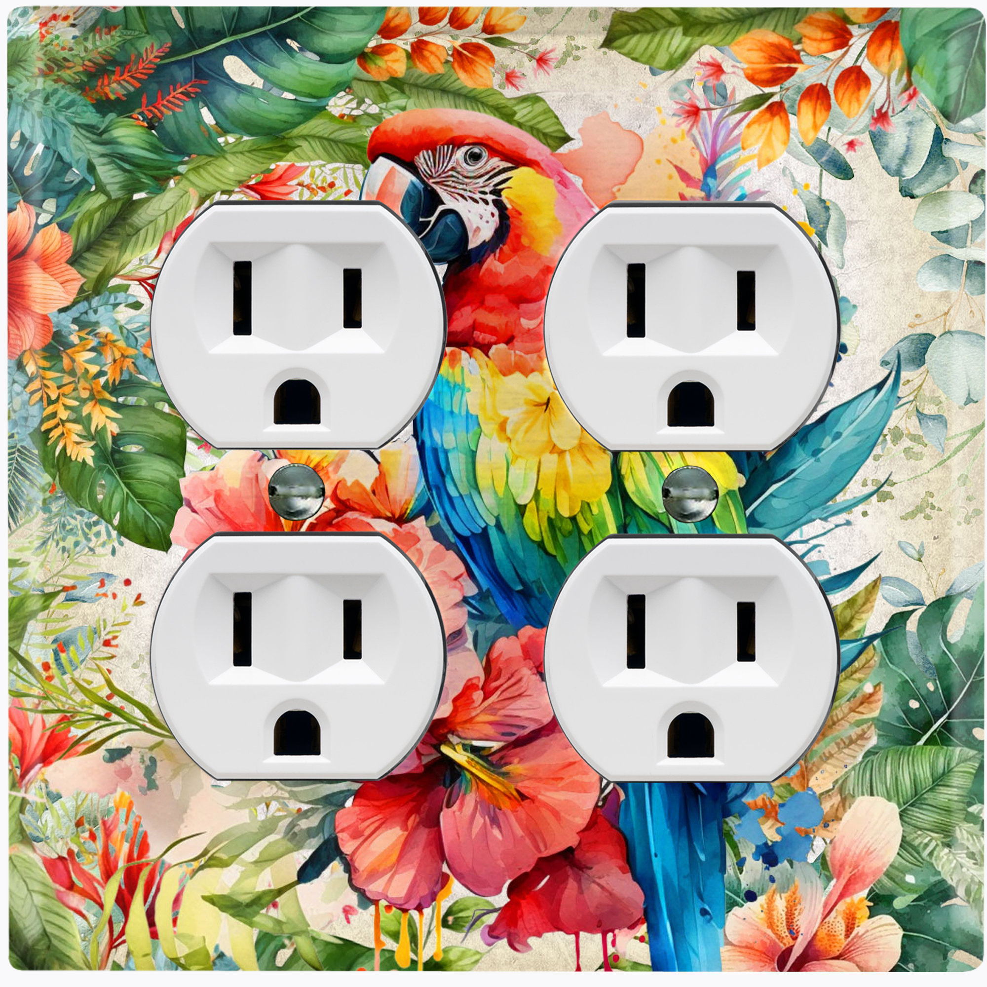 WorldAcc Metal Light Switch Plate Outlet Cover (Colourful Parrot Bird ...
