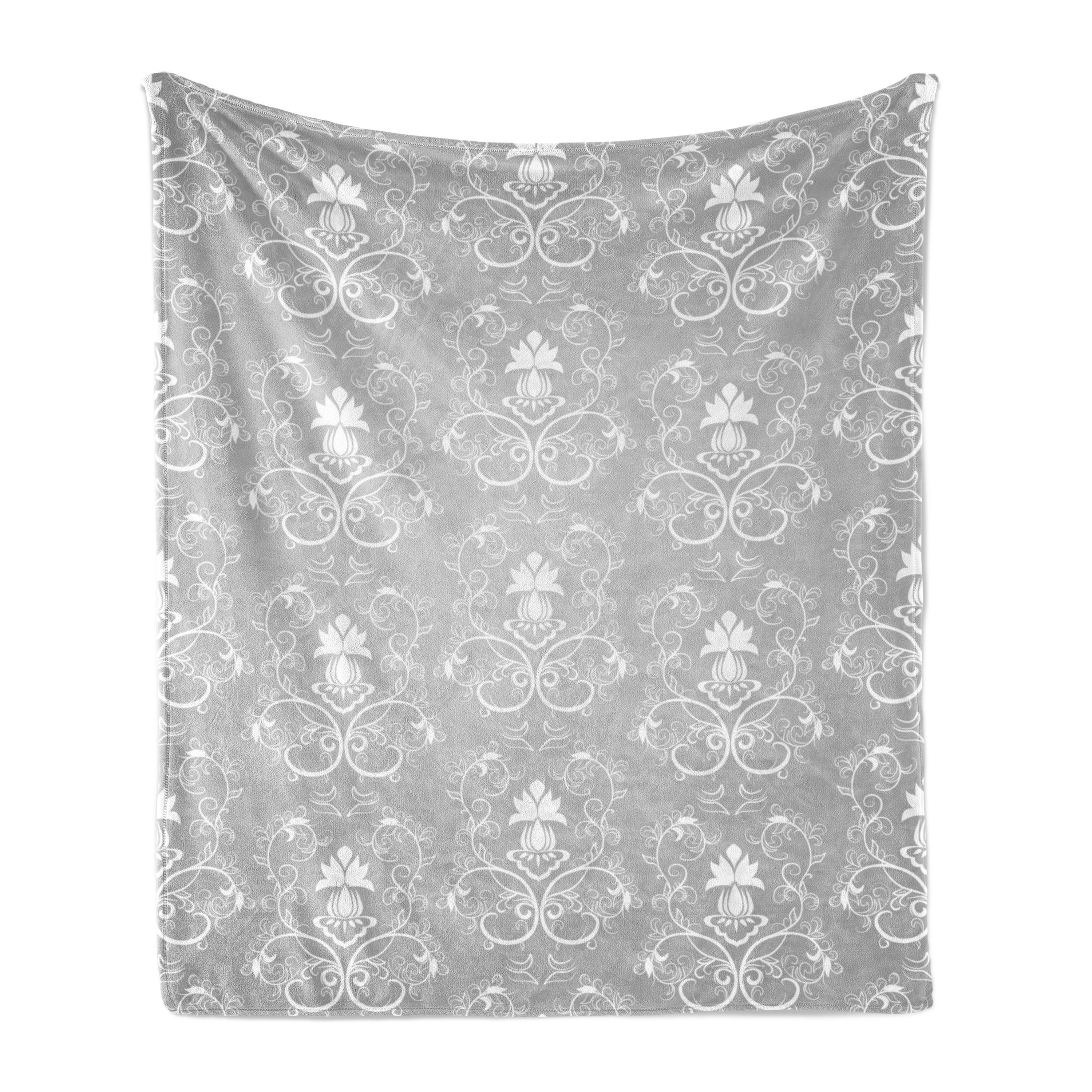 Ambesonne Damask Fleece Throw Blanket Antique Damask Royal Grey and ...