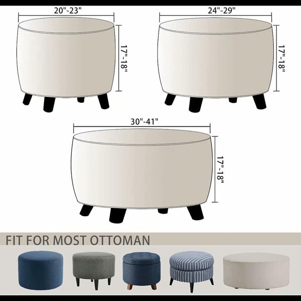 Mercer41 Velvet Round Ottoman Cover - Stretch Footstool Slipcover Soft ...