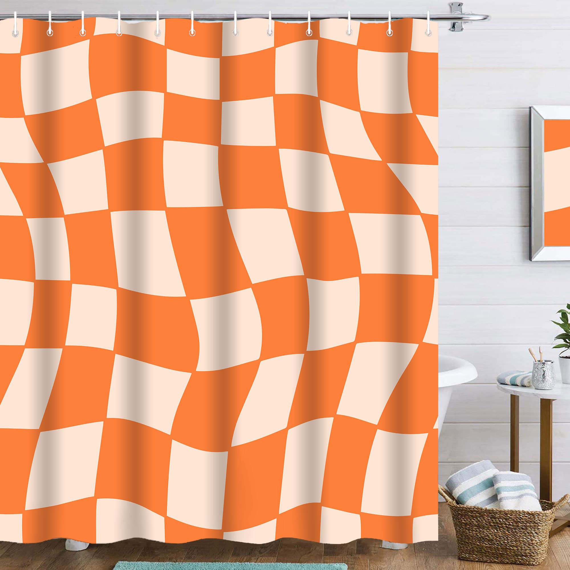 East Urban Home Retro Shower Curtain 70S Shower Curtain Checkered ...