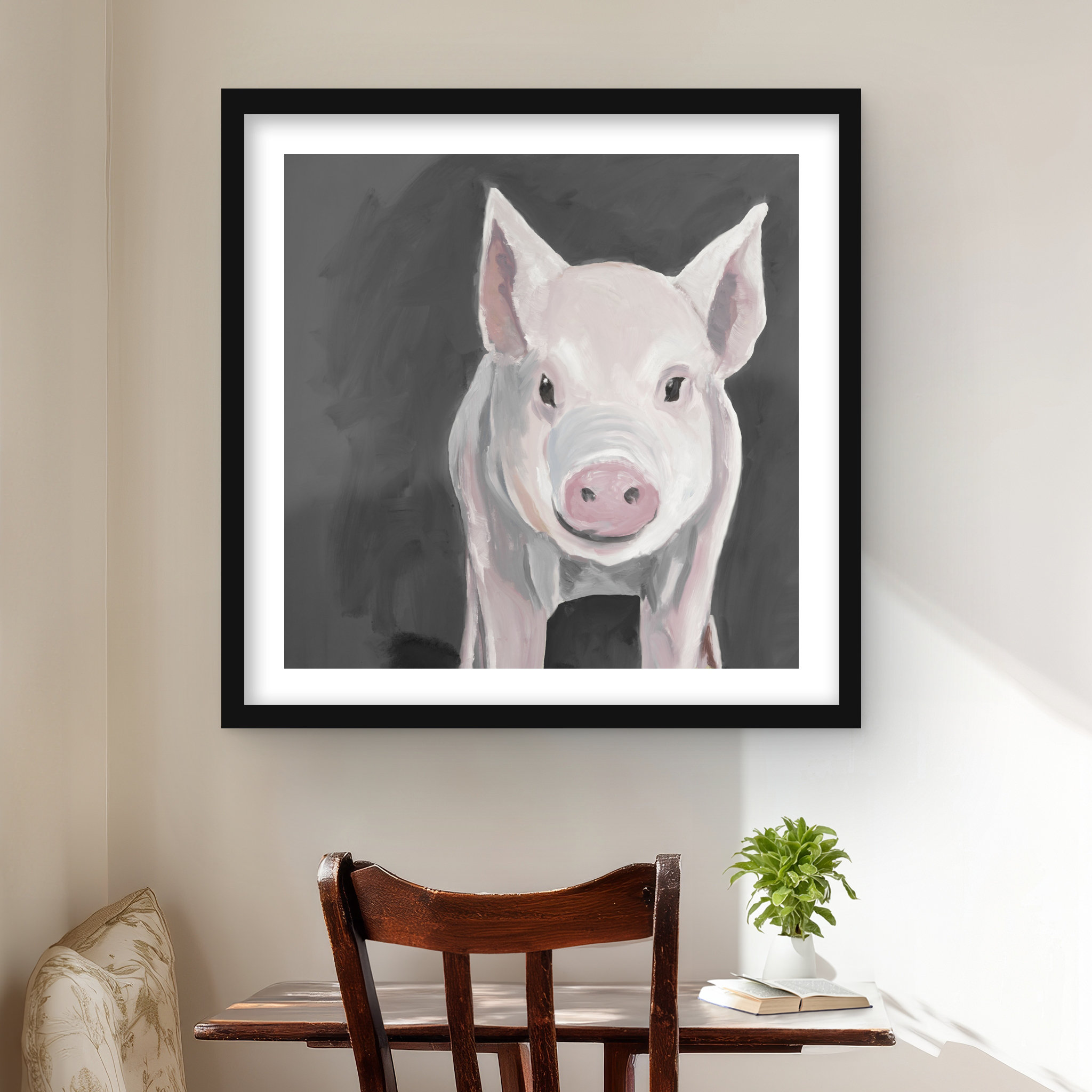 Lark Manor™ Little Piglet - Gray Framed Matted Print | Farm Animal ...