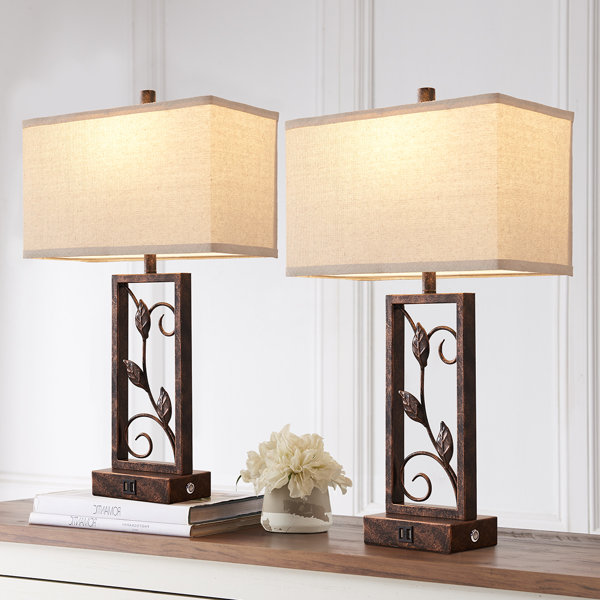 Red Barrel Studio® Nado 24" Iron Leaf Table Lamp Set With USB Ports ...