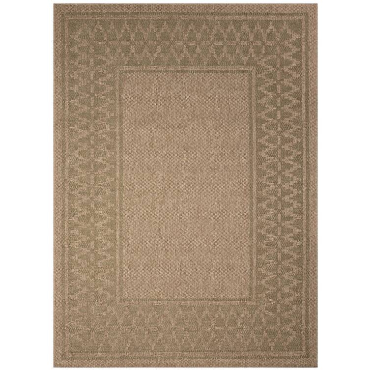 Dakota Fields Diamond Border Natural Tan/Green Indoor/Outdoor Rug | Wayfair