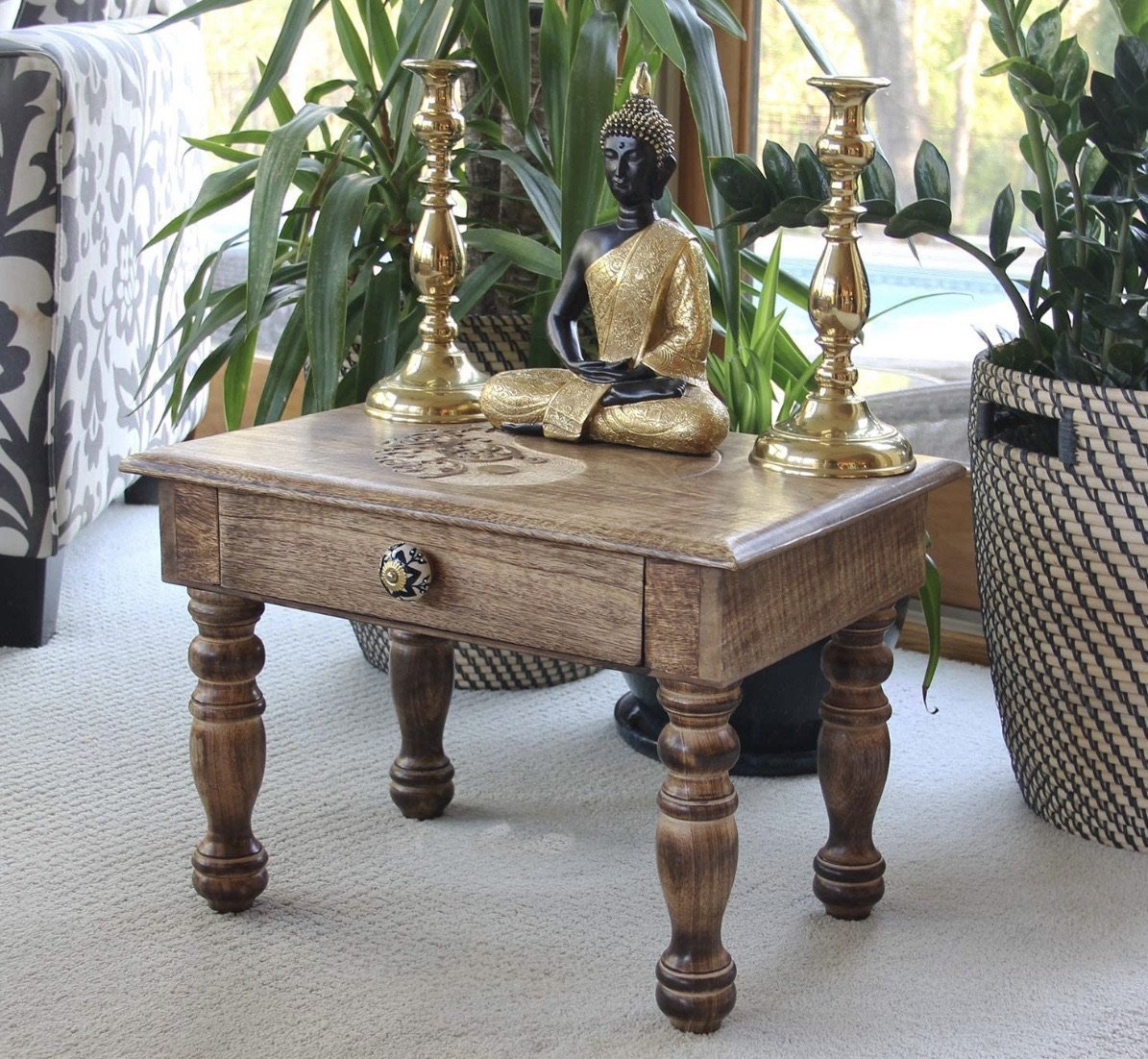 Bungalow Rose Dubien Large Solid Mango Wood Hand Carved Prayer Puja ...
