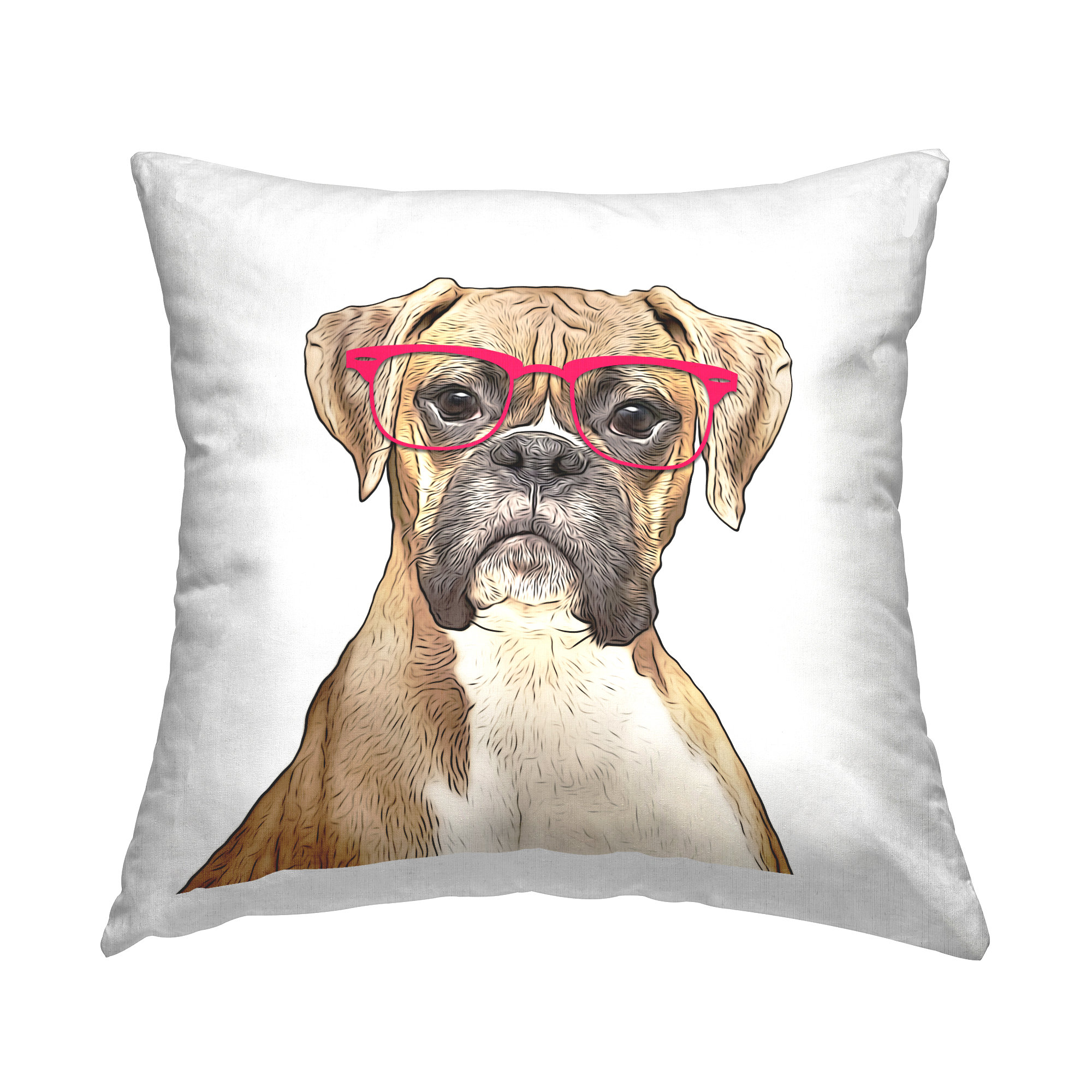 Stupell Industries Boxer Dog With Red Glasses Printed Throw Pillow ...