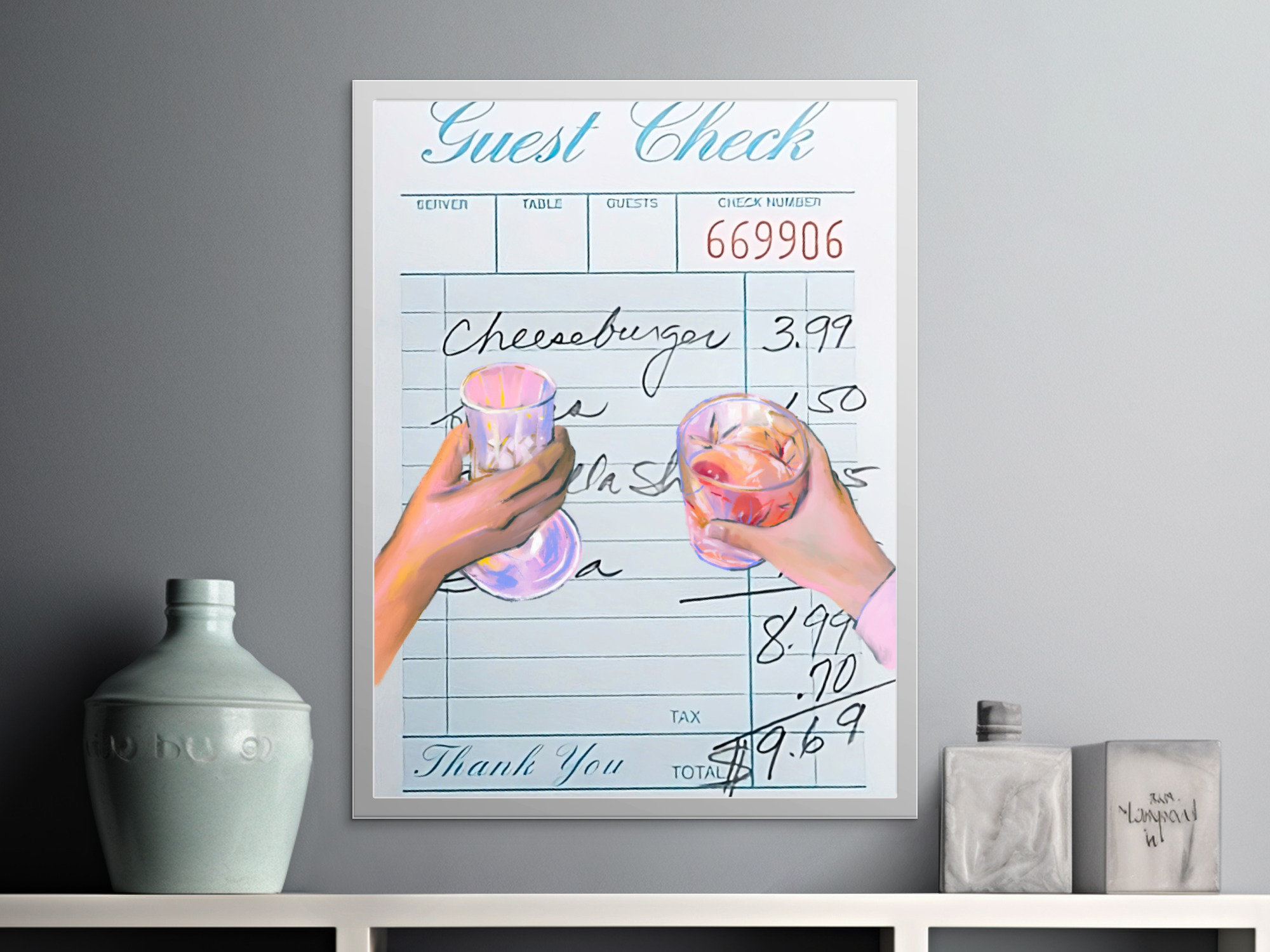 Happy Larry Guest Check Wall Art, Cheeseburger Drinks Receipt Print ...