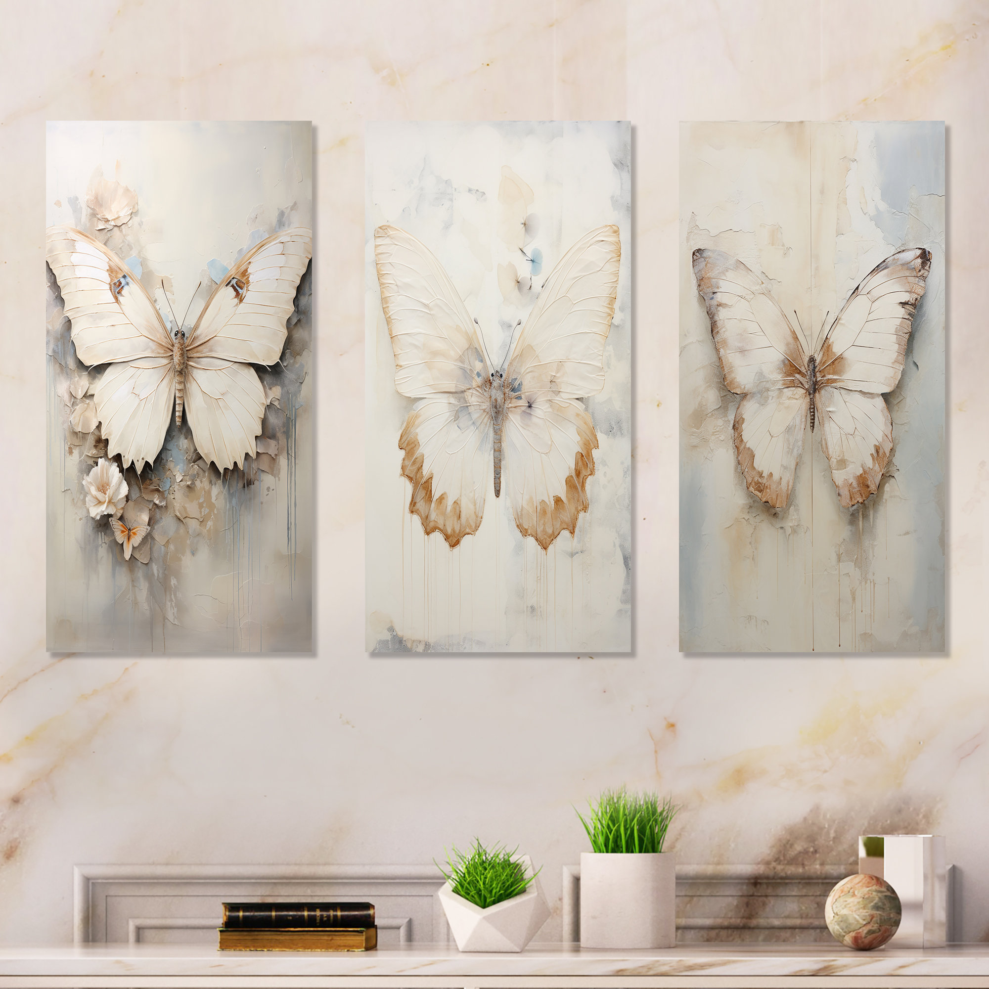 August Grove® Minimalism Beige Butterfly - Butterfly Metal Prints Set ...