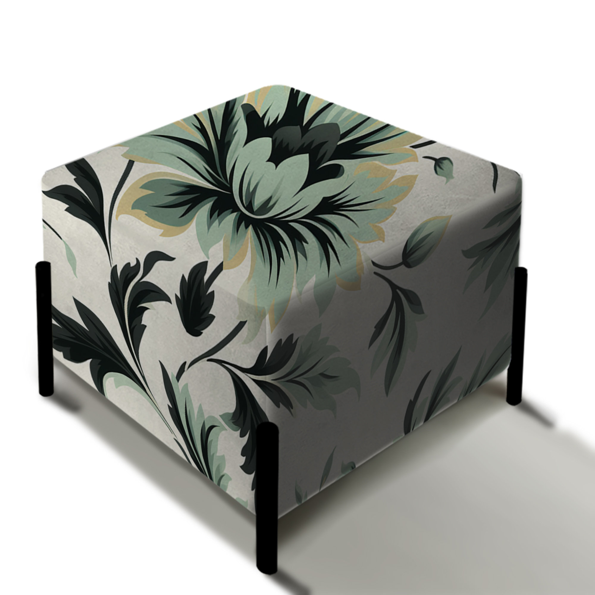 Design Art Green Sleek Damask Harmony - Damask Square Ottoman | Wayfair