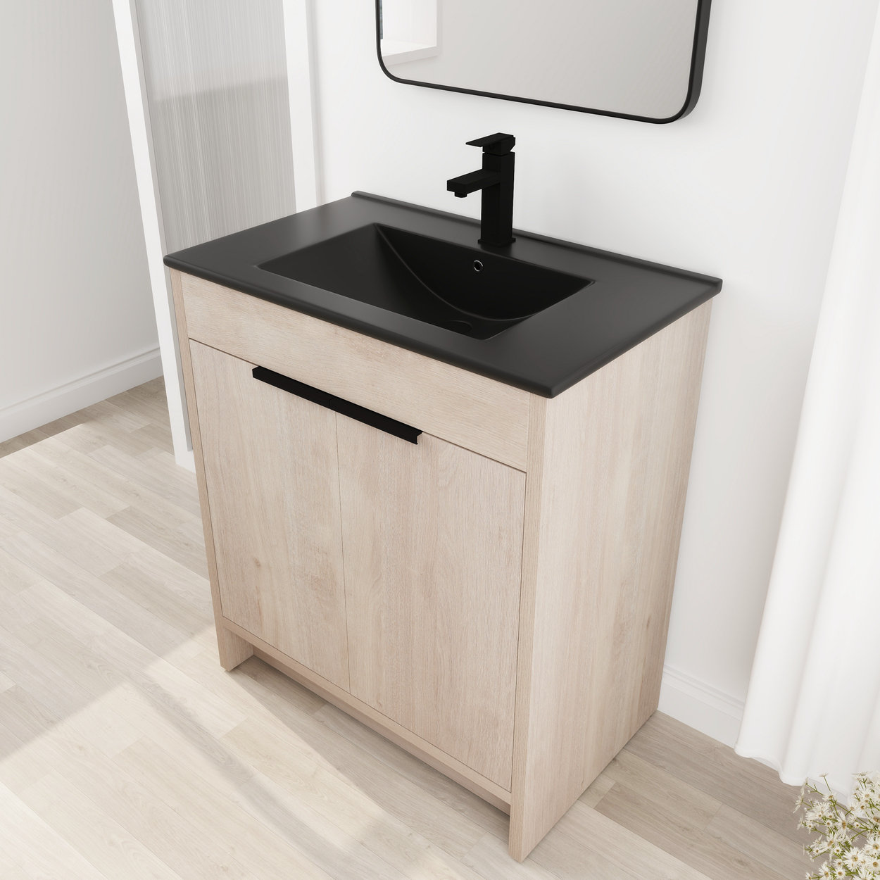 Hokku Designs Quendarius 30.09'' Single Bathroom Vanity with Ceramic ...