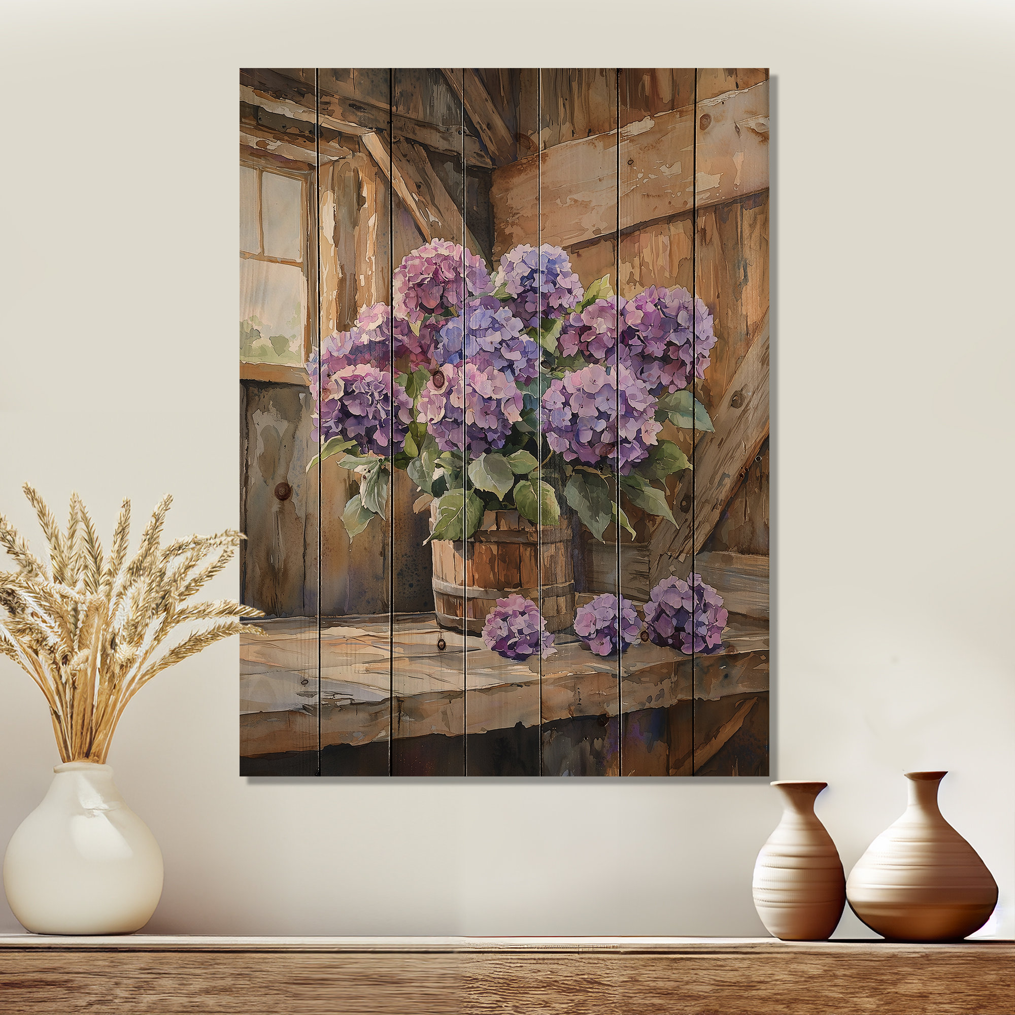Ophelia & Co. Hydrangeas In The Milking Barn - Hydrangea Wood Wall Art ...