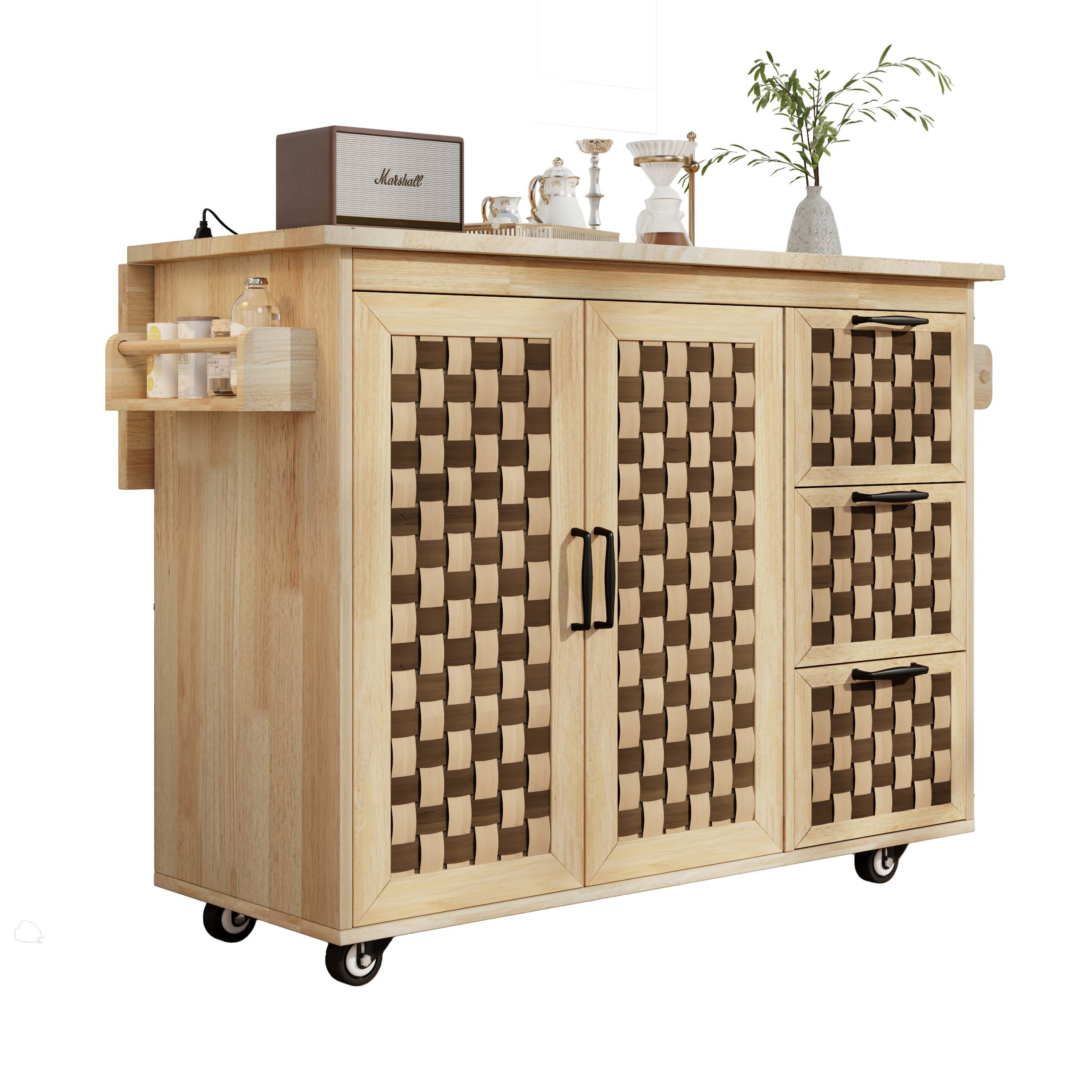 Gracie Oaks 53.2"W 3D Woven Checkerboard Pattern Design Kitchen Island ...