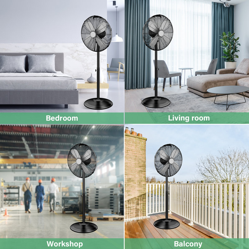 dubbin 16" Oscillating Standing Fan Heavy Duty Metal Floor Fan Tilt ...