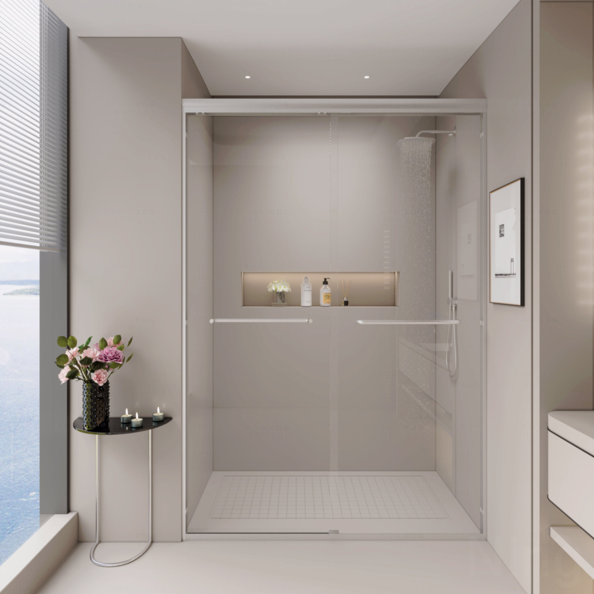 Ning Double Sliding Opening Shower Door - Semi-Frameless Design Design ...