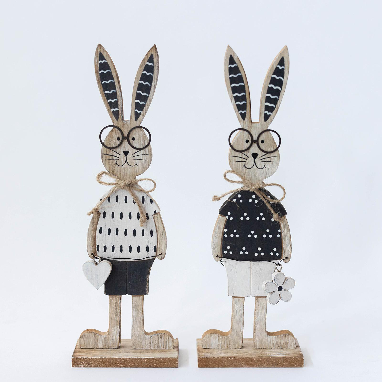 Trinx Set Of 2 Assorted Style Wooden Rabbits Figurines | Wayfair