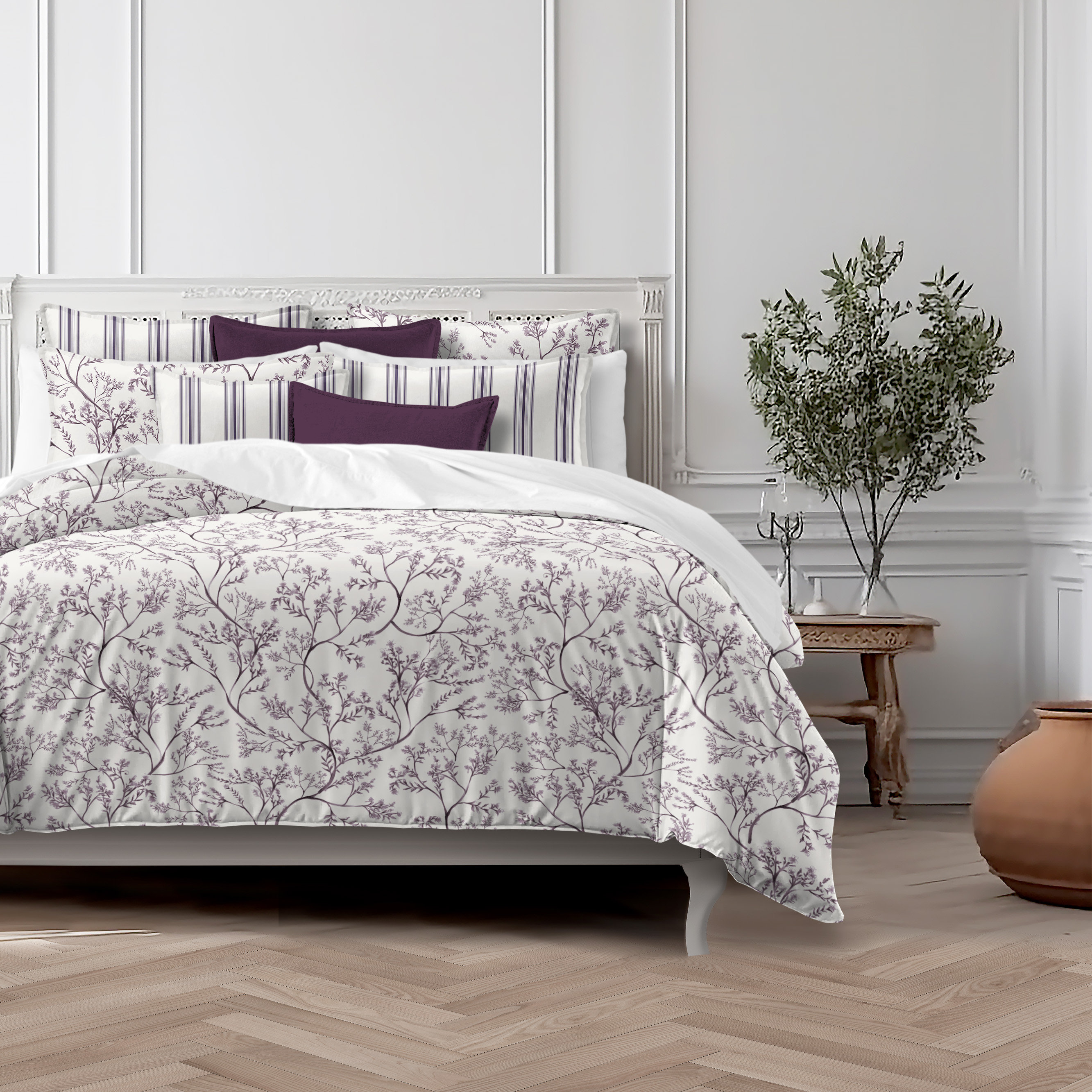 6ix Tailors Fine Linens Tinsley Plum Cotton Duvet Cover Set - Wayfair ...