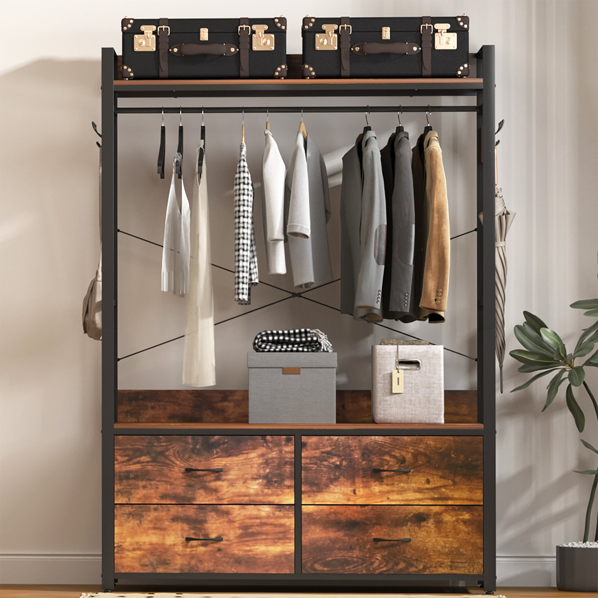 17 Stories Wide 45.67 "Cloest System With 4 Fabric Storage Drawers ...