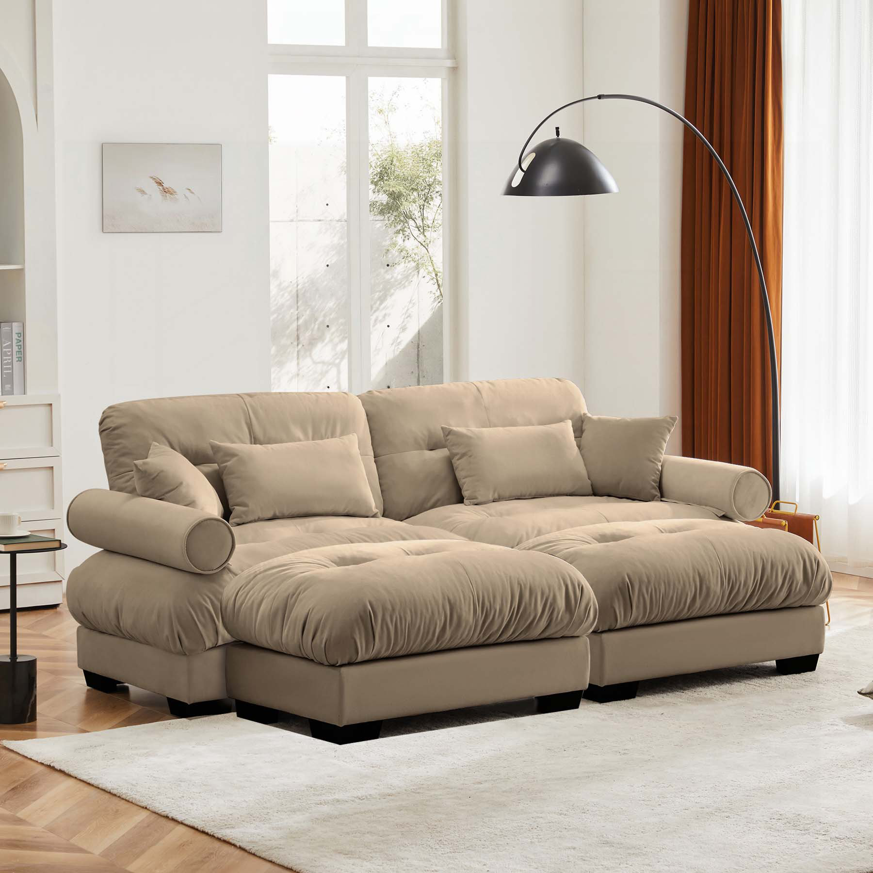 Latitude Run® Modern Two - seater Sofa with Ottoman, Featuring Round ...