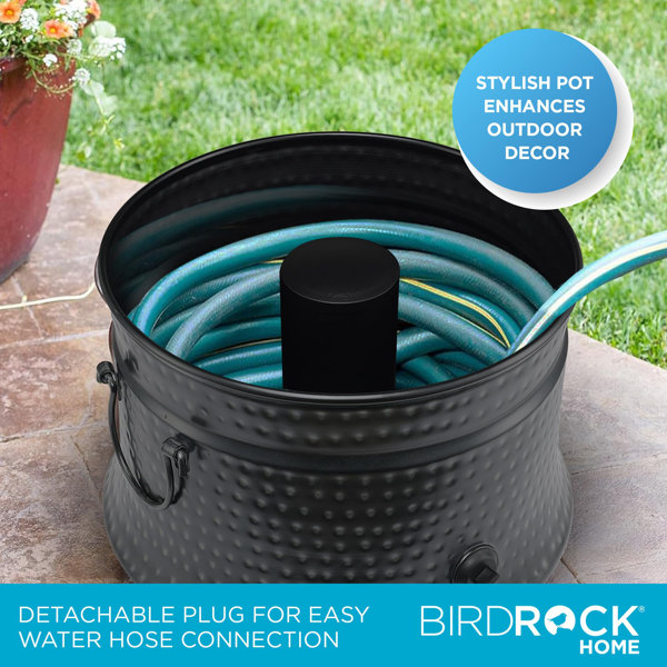 BIRDROCK HOME Water Hose Holder Pot with Lid - 200ft Garden Hose ...
