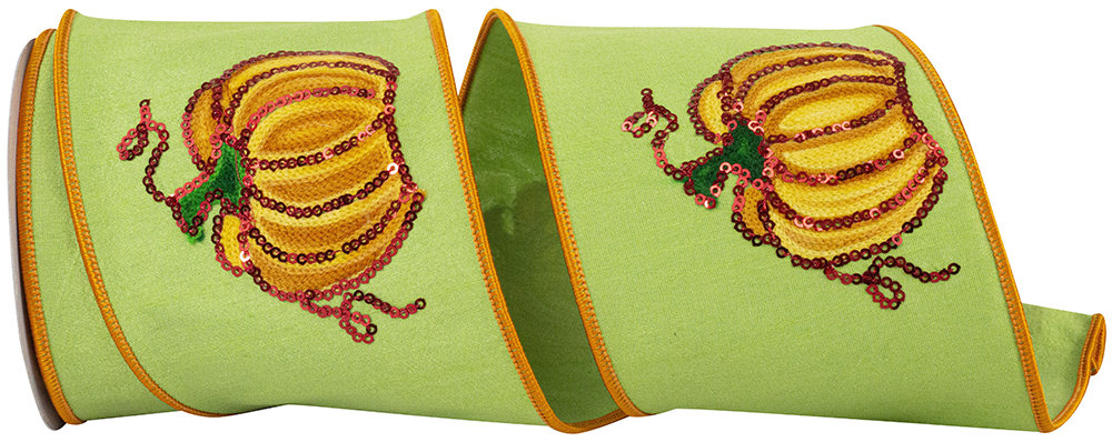 The Holiday Aisle® 4"X5Yd Citrus Pumpkin Sequin Deluxe Wired Edge ...