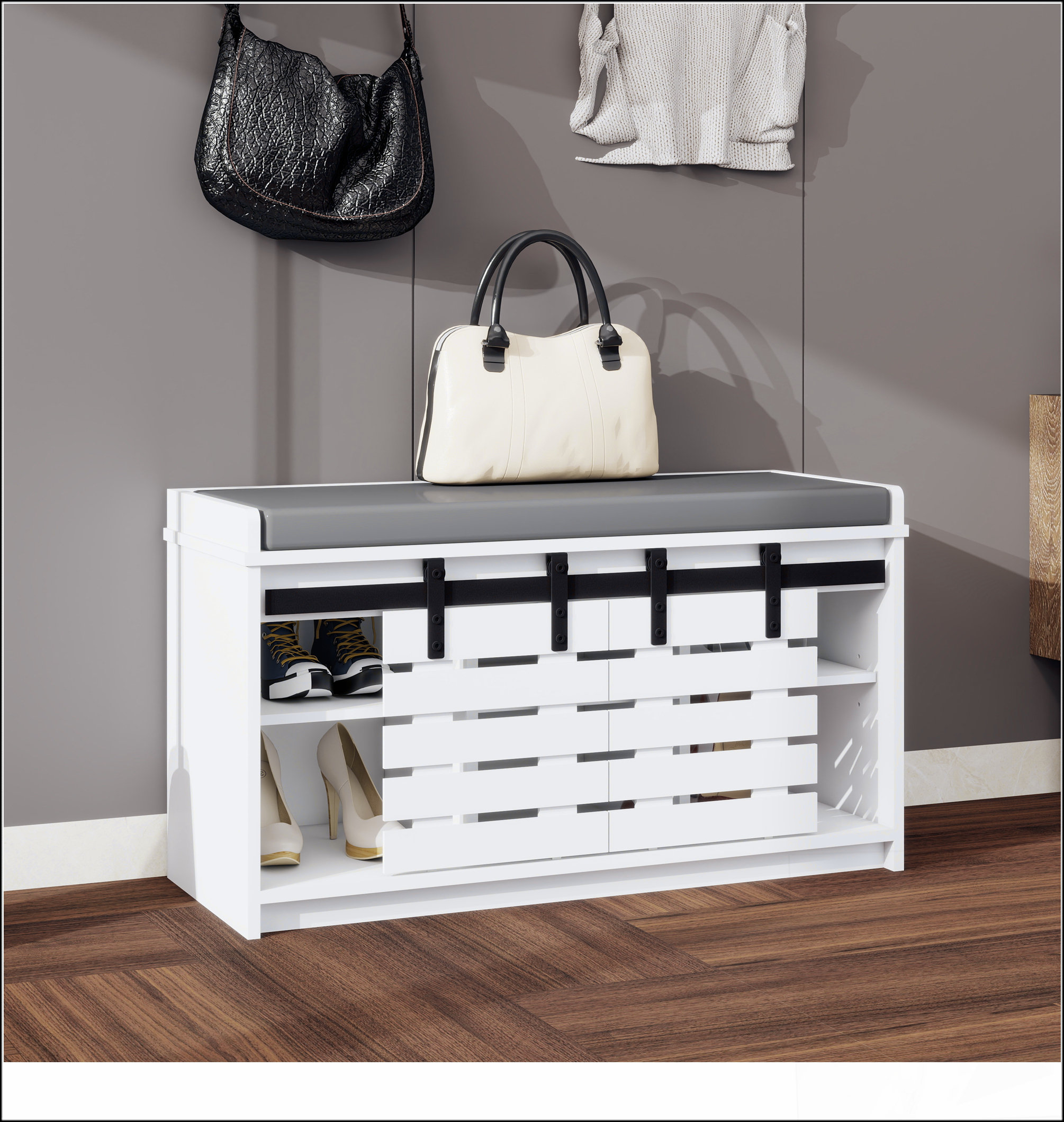 Gracie Oaks Modern Shoe Storage Bench, 2-Tier Entryway Bench with 2 ...