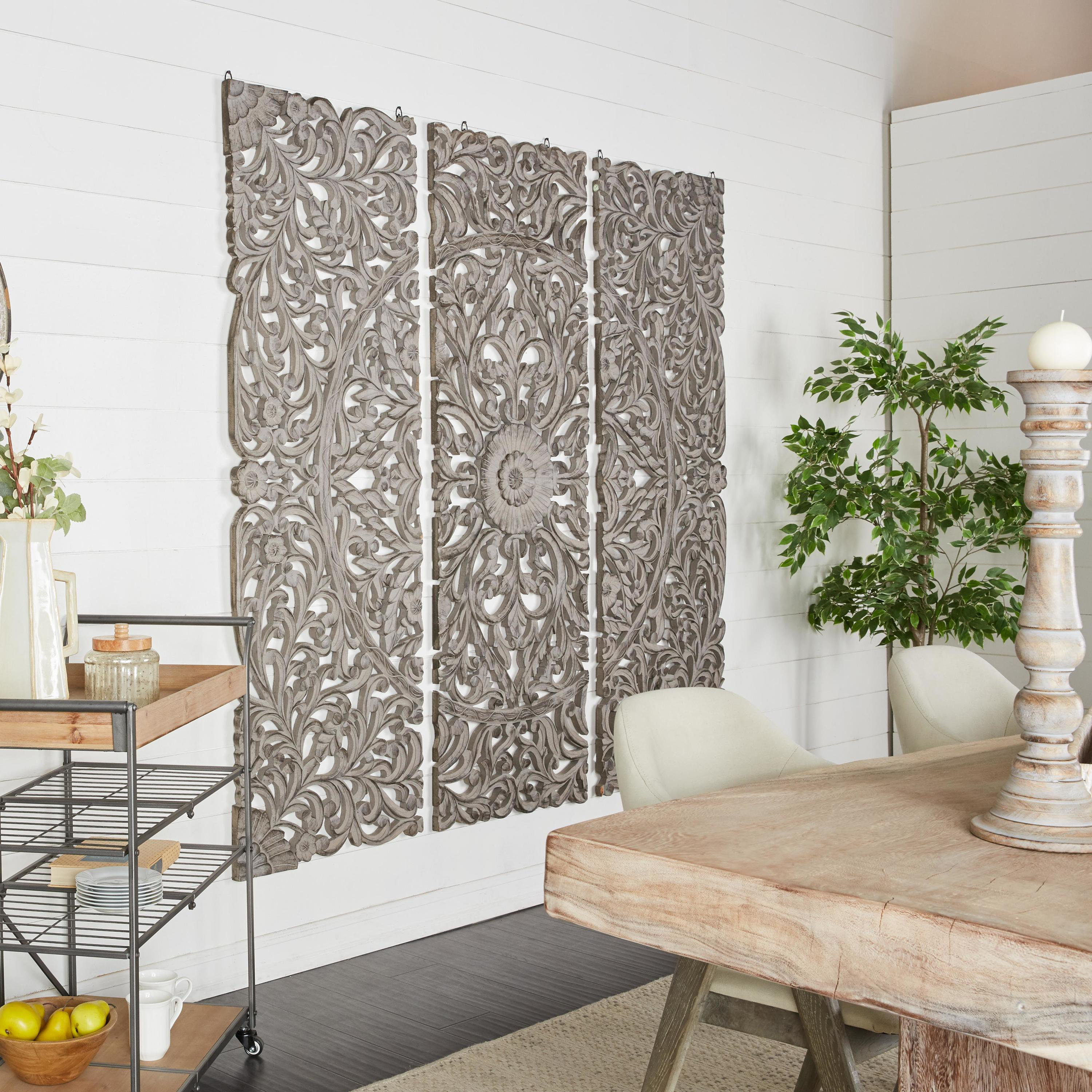 Dakota Fields Wooden Handmade Intricately Carved Panel Floral Home Wall ...