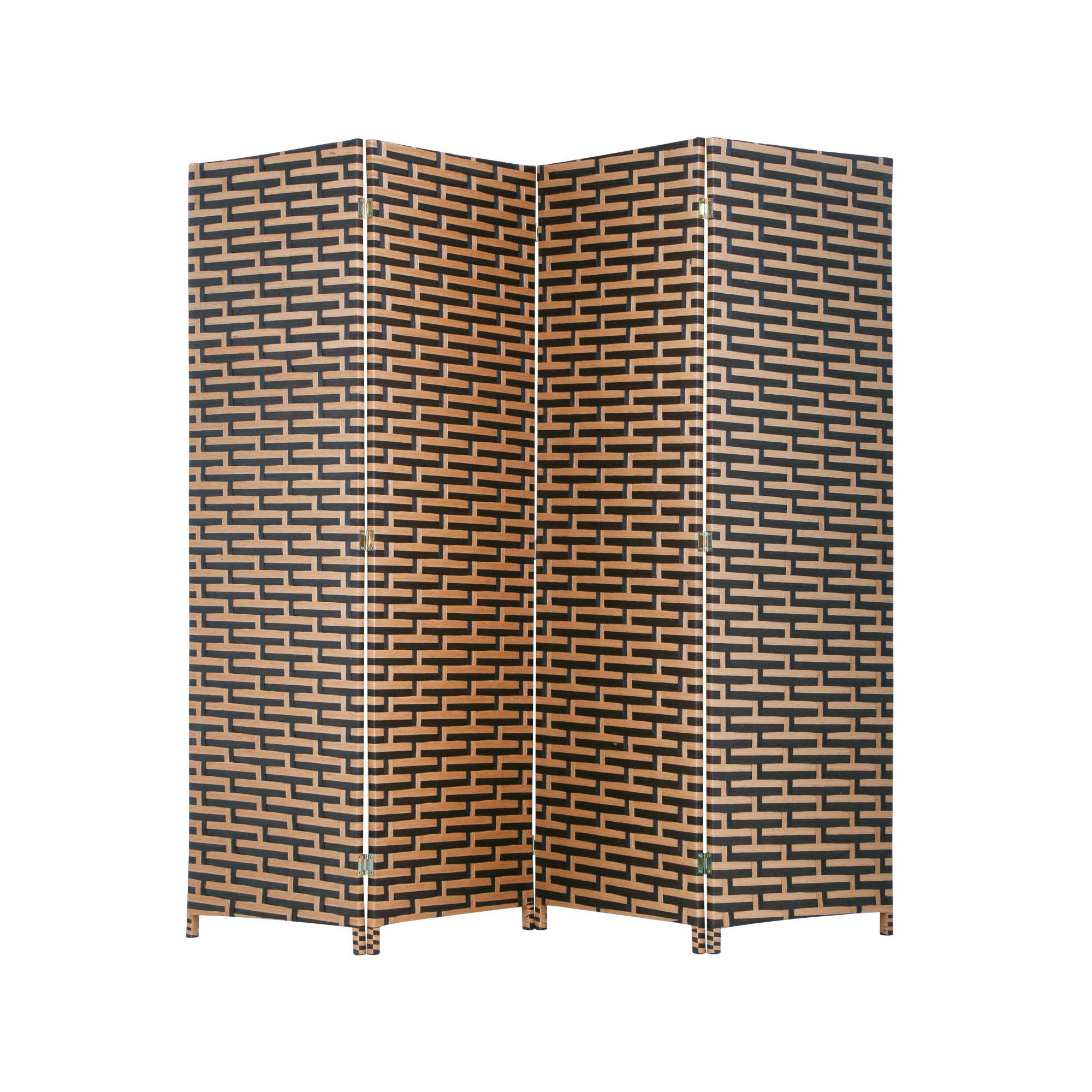 Latitude Run® Room Divider Wood Screen 4 Panel Wood Mesh Woven Design ...