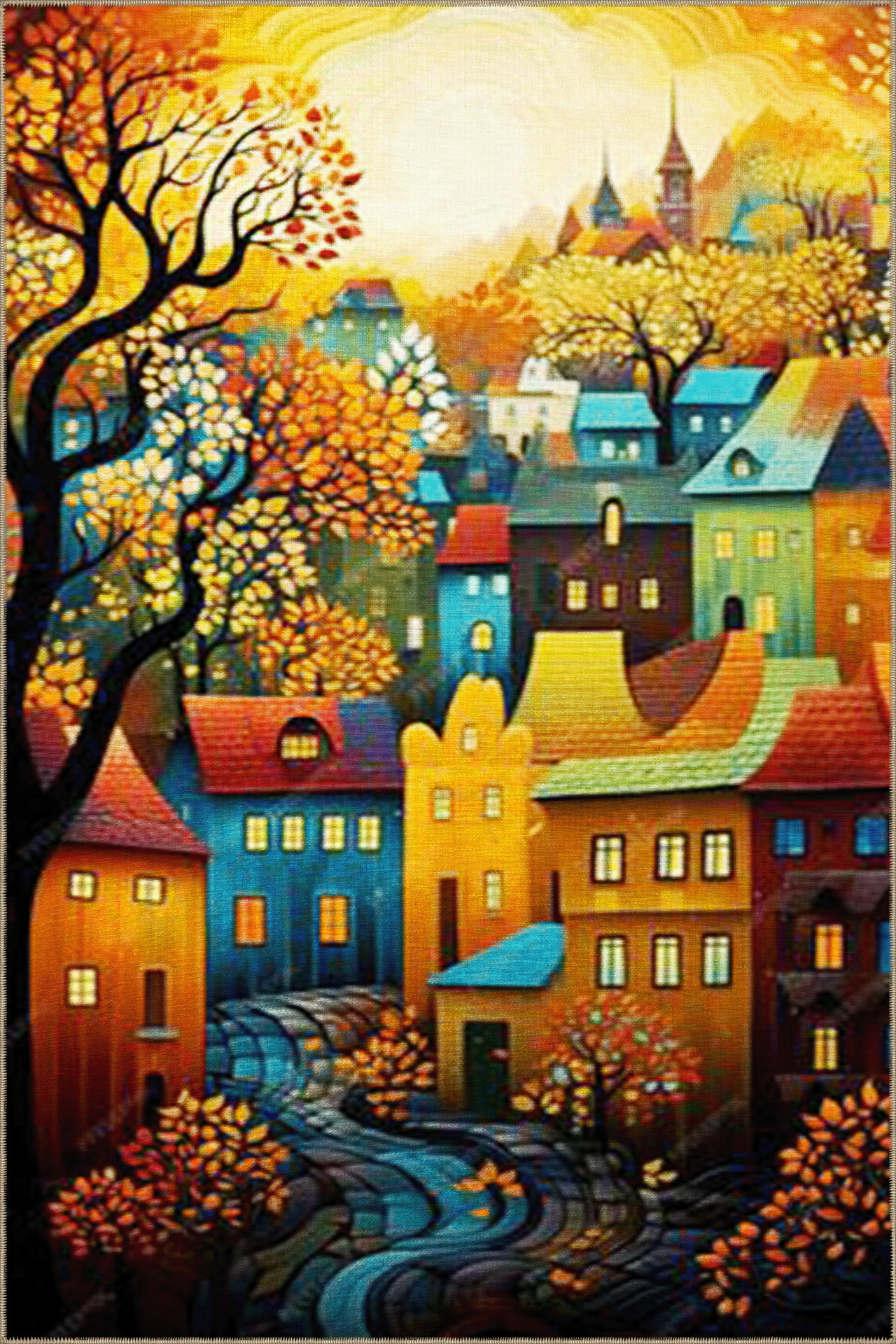 Corrigan Studio® Multicolor Tree Road and Houses Pattern Modern ...