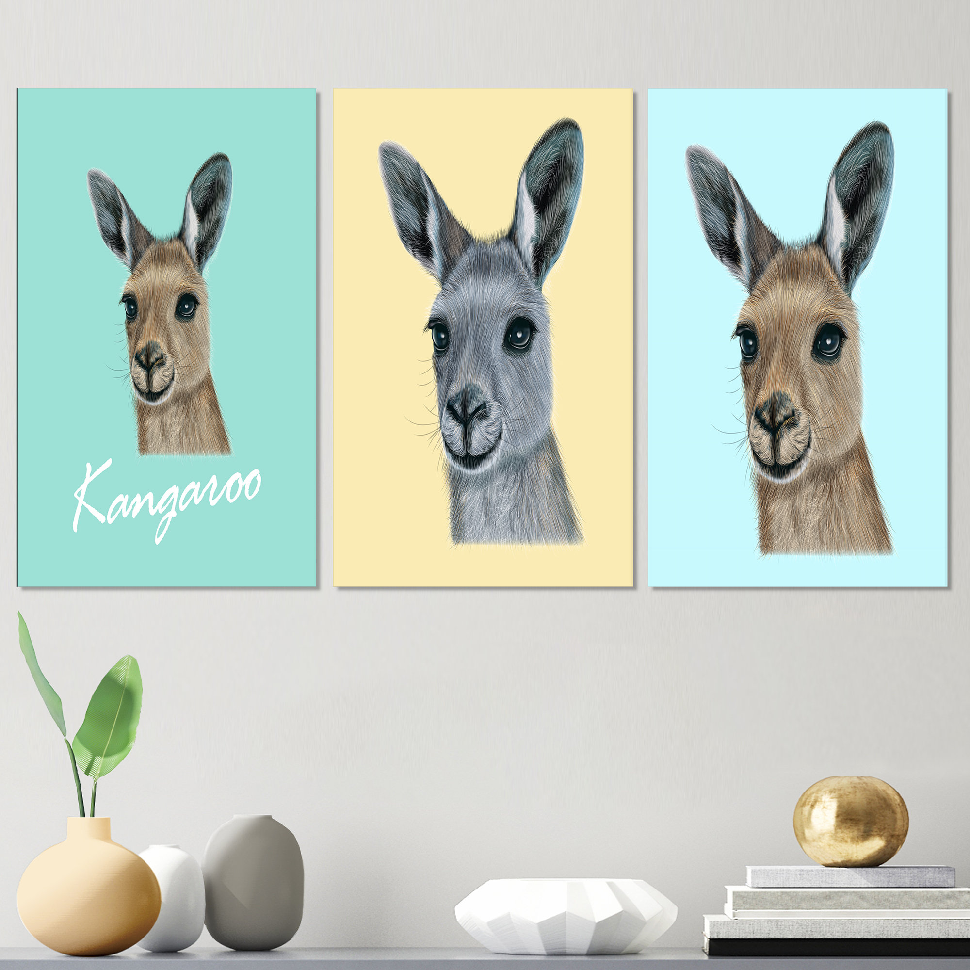 Design Art Portrait Of Kangaroo - Traditional Art Set Of 3 Pieces ...