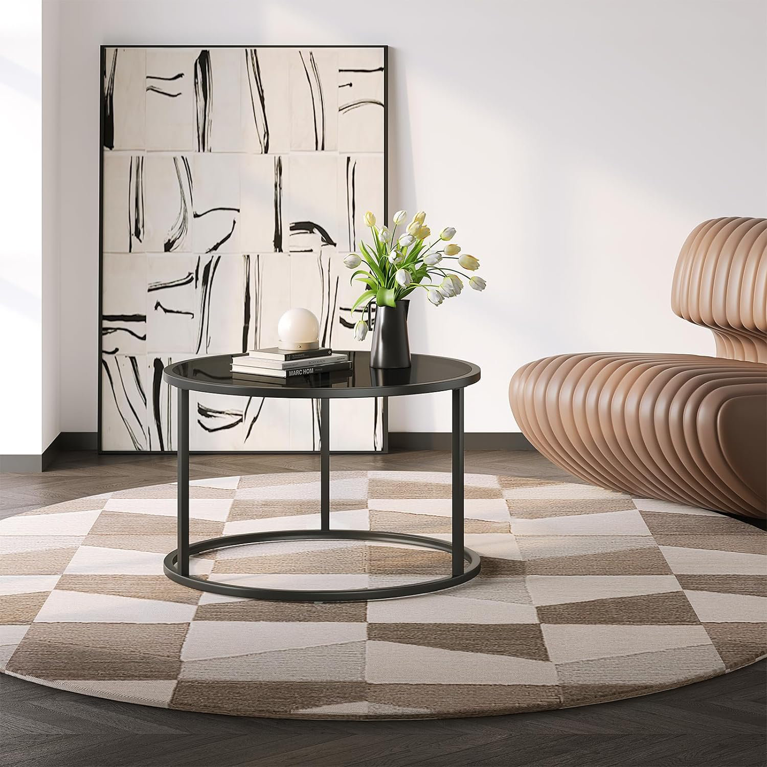 Ebern Designs Glass Coffee Table Small Round Coffee Tables 27.6In ...