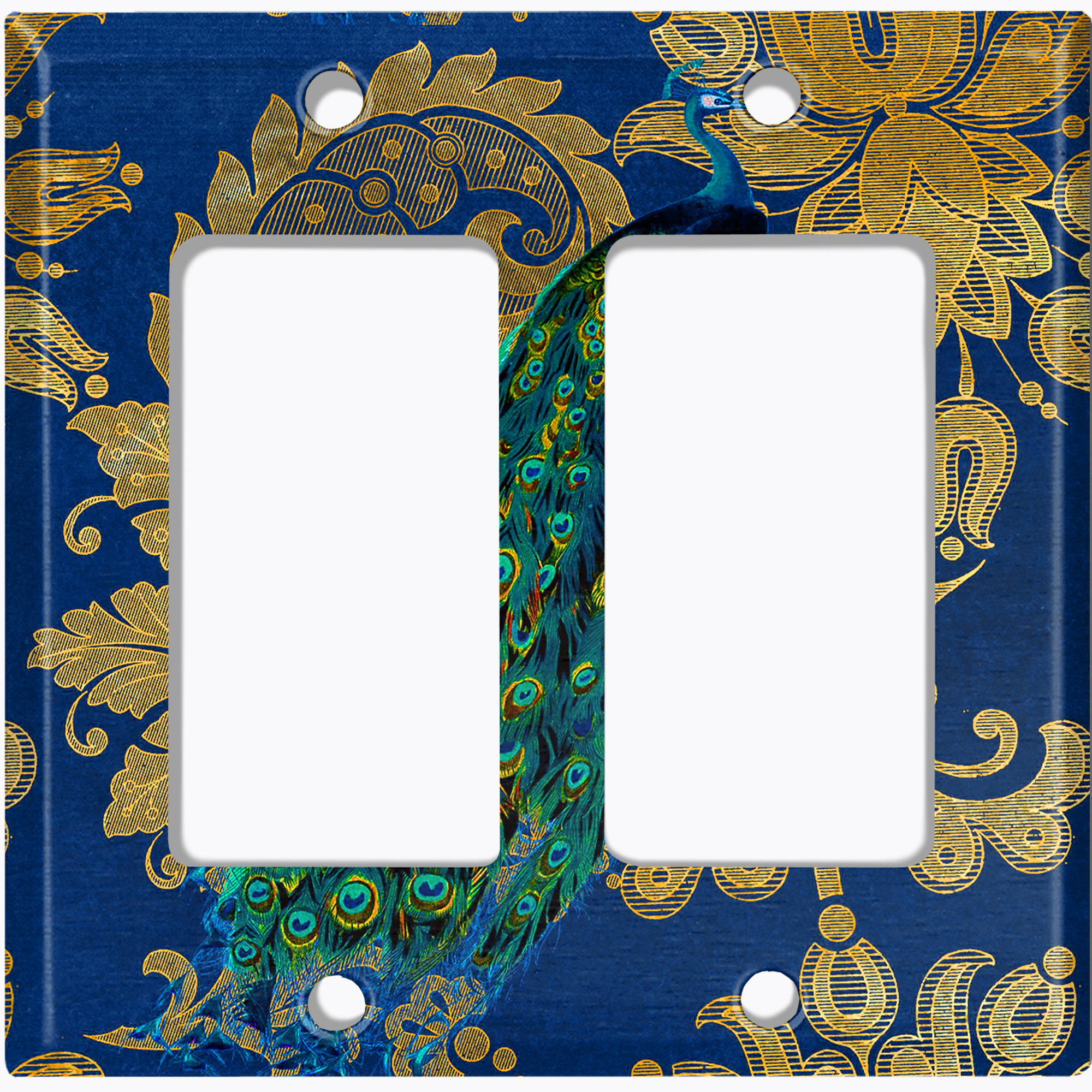 WorldAcc Peacock Blue Silk 2-Gang Decorator/Rocker Wall Plates | Wayfair