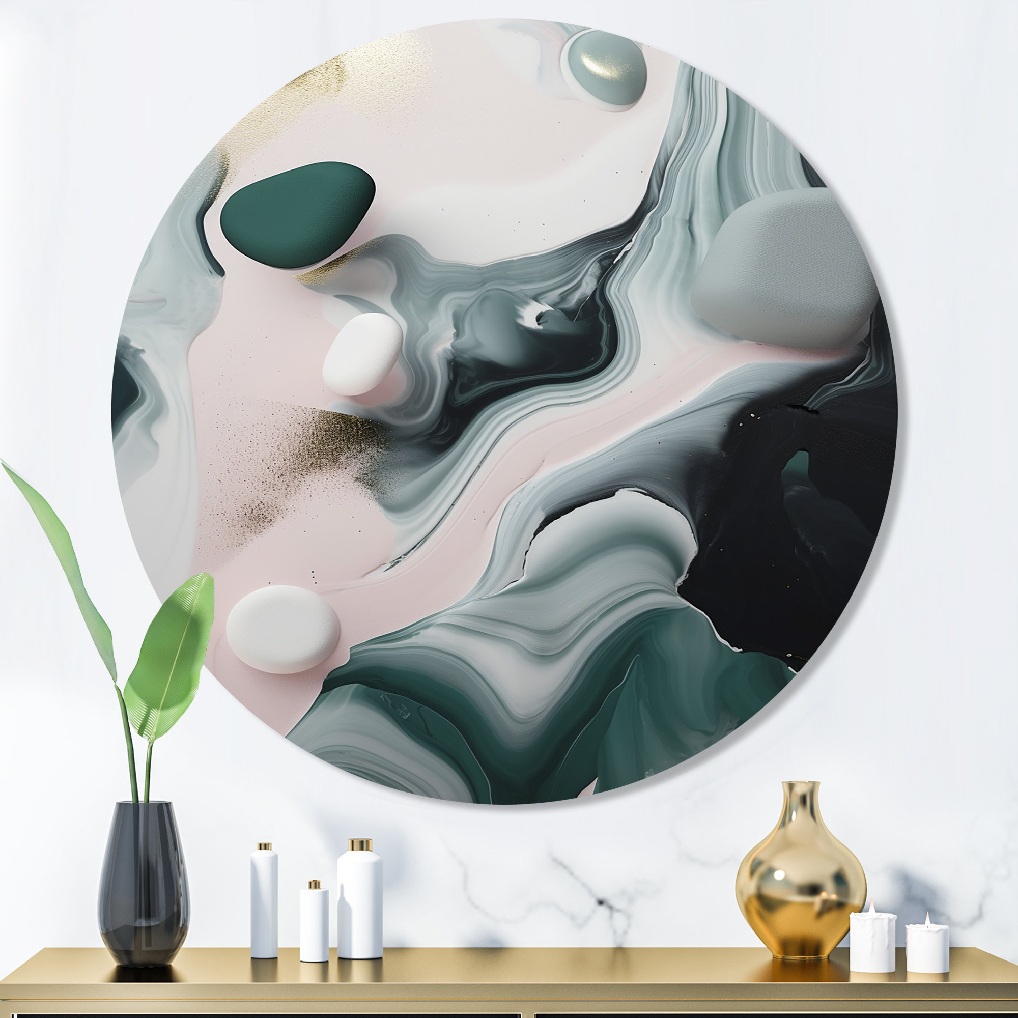 Mercer41 Drevion - Abstraction contemplative verte et blanche I ...