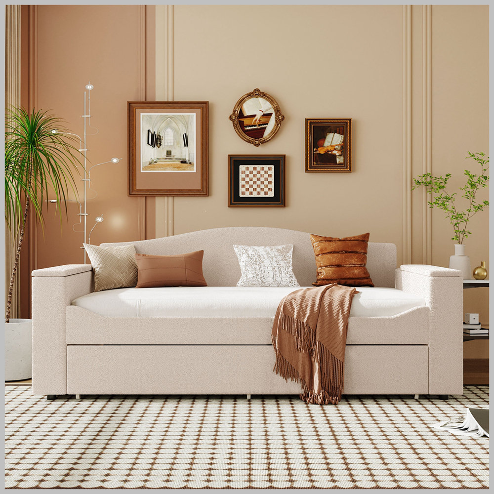 Red Barrel Studio Modern Upholstered Daybed with Storage Armrests and ...