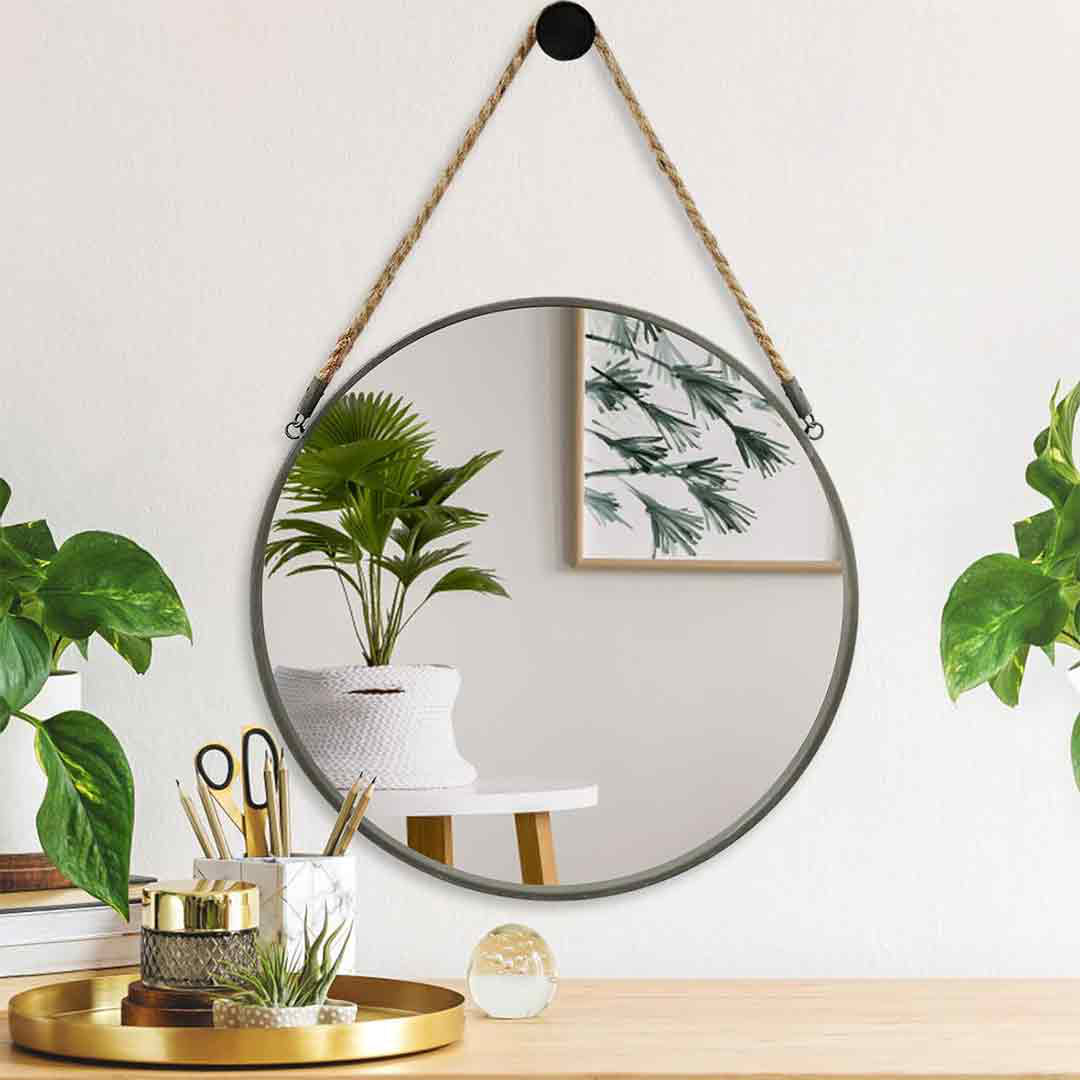 Breakwater Bay Round Mirror, Rope Hanging Mirror, 15 Inch Farmhouse ...