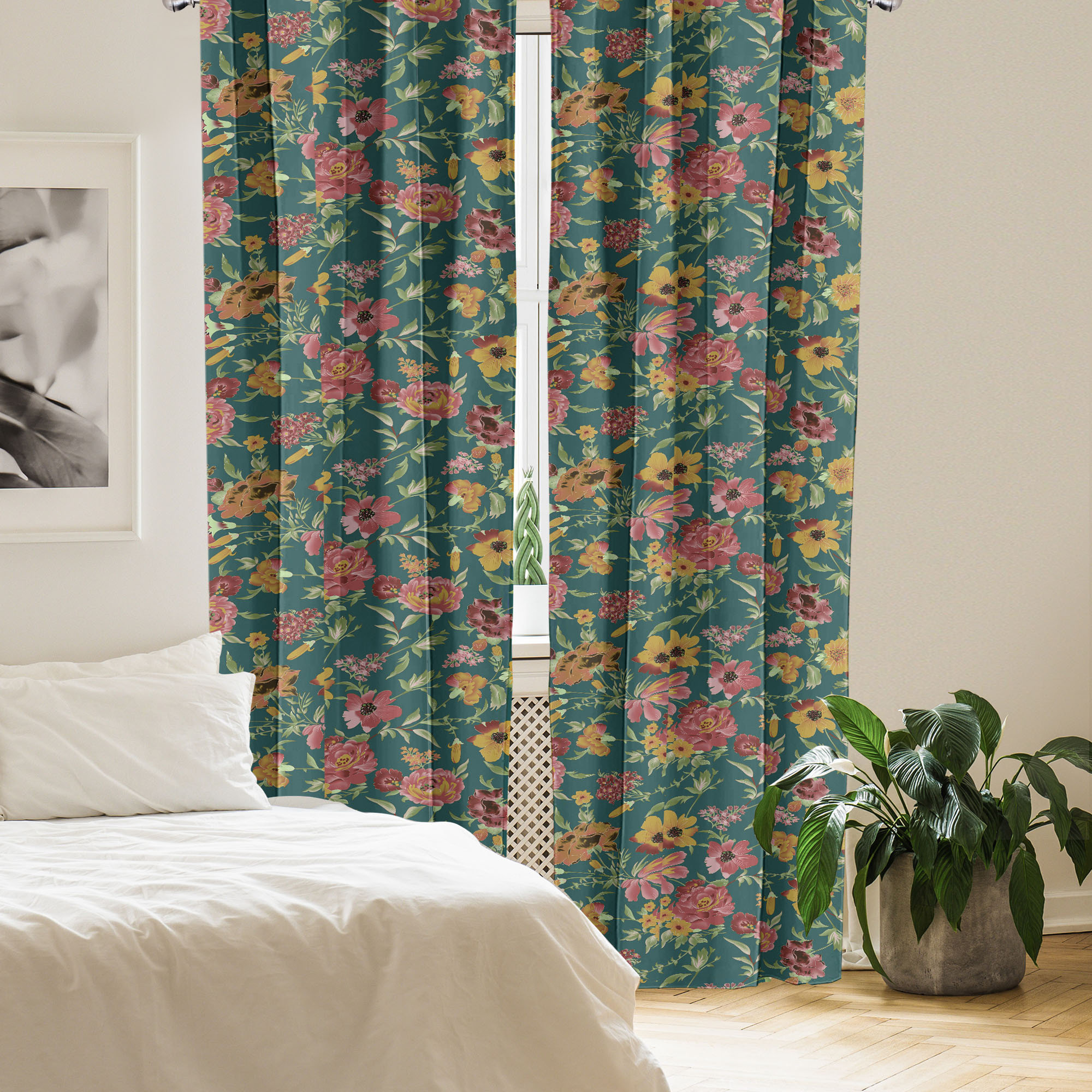 East Urban Home Floral Design Curtains Botany Autumn Blooms Pair of ...