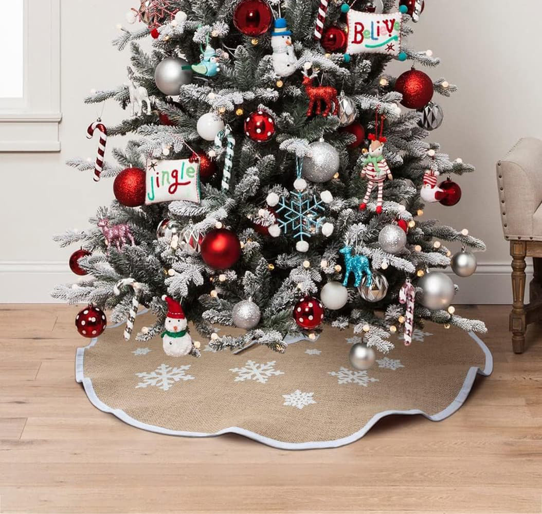 SAPESHA 48-Inch Aytai Rustic Christmas Tree Skirt with White Snowflake ...