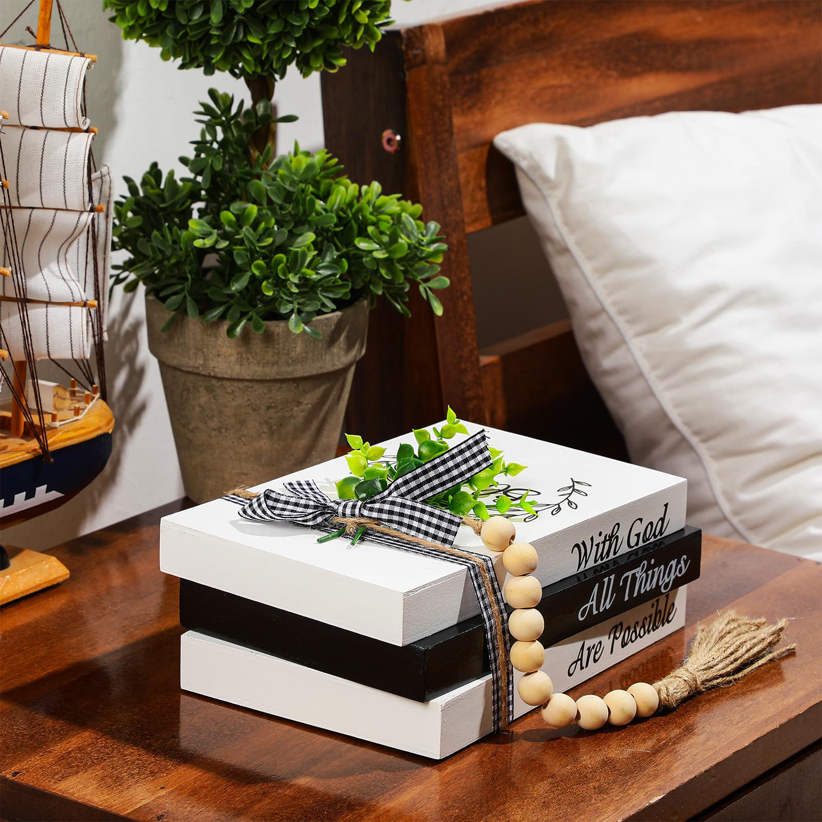 Ebern Designs Rustic Faux Stacked Books Decor Set of 3, Farmhouse ...