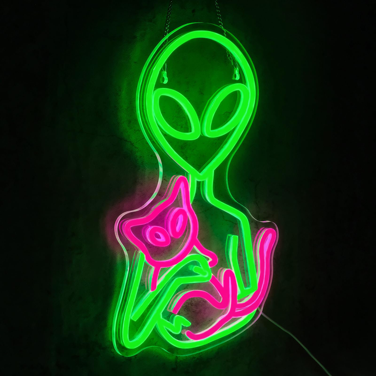 Ivy Bronx Alien Neon Sign For Wall Decor Dimmable Aliens Cat Led Lights ...