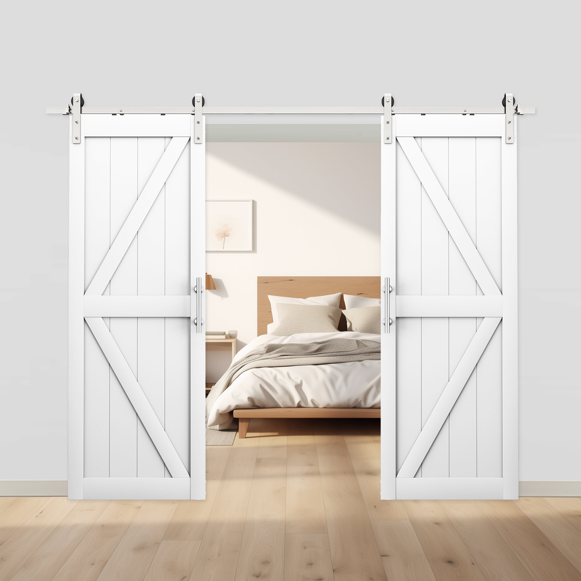 JUBEST Panelled Manufactured Wood Double Sliding Barn Door With ...