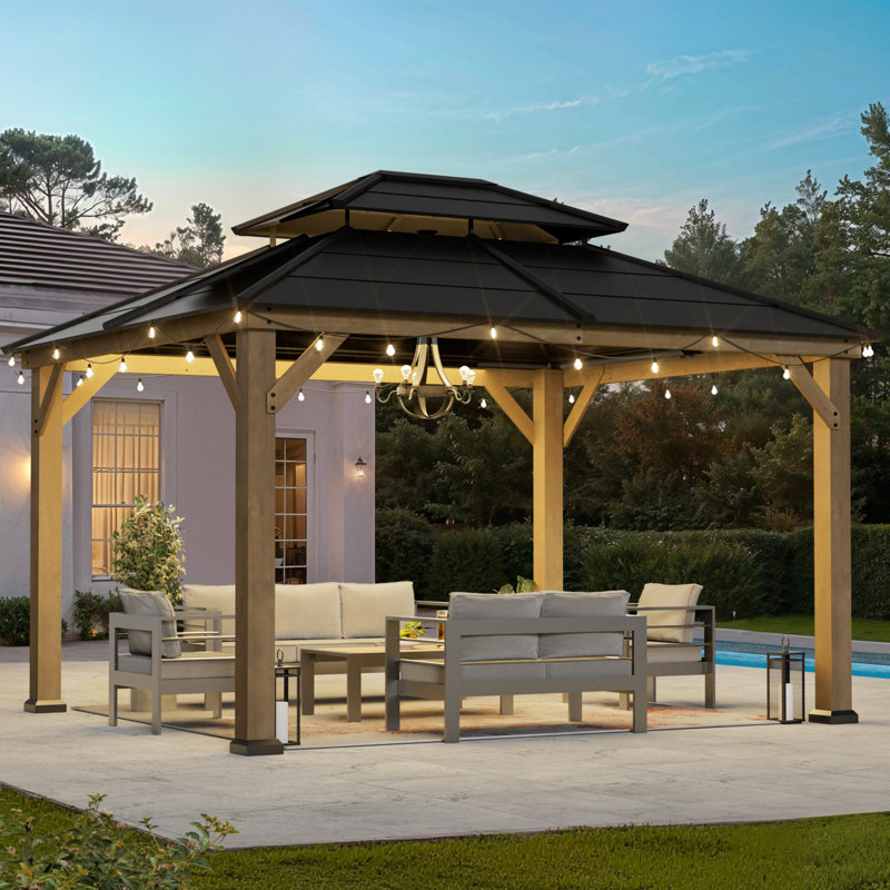 MODERN SHADE OUTDOOR LIVING SPACES Olivier 13 ft.x11 ft. Cedar Wood ...